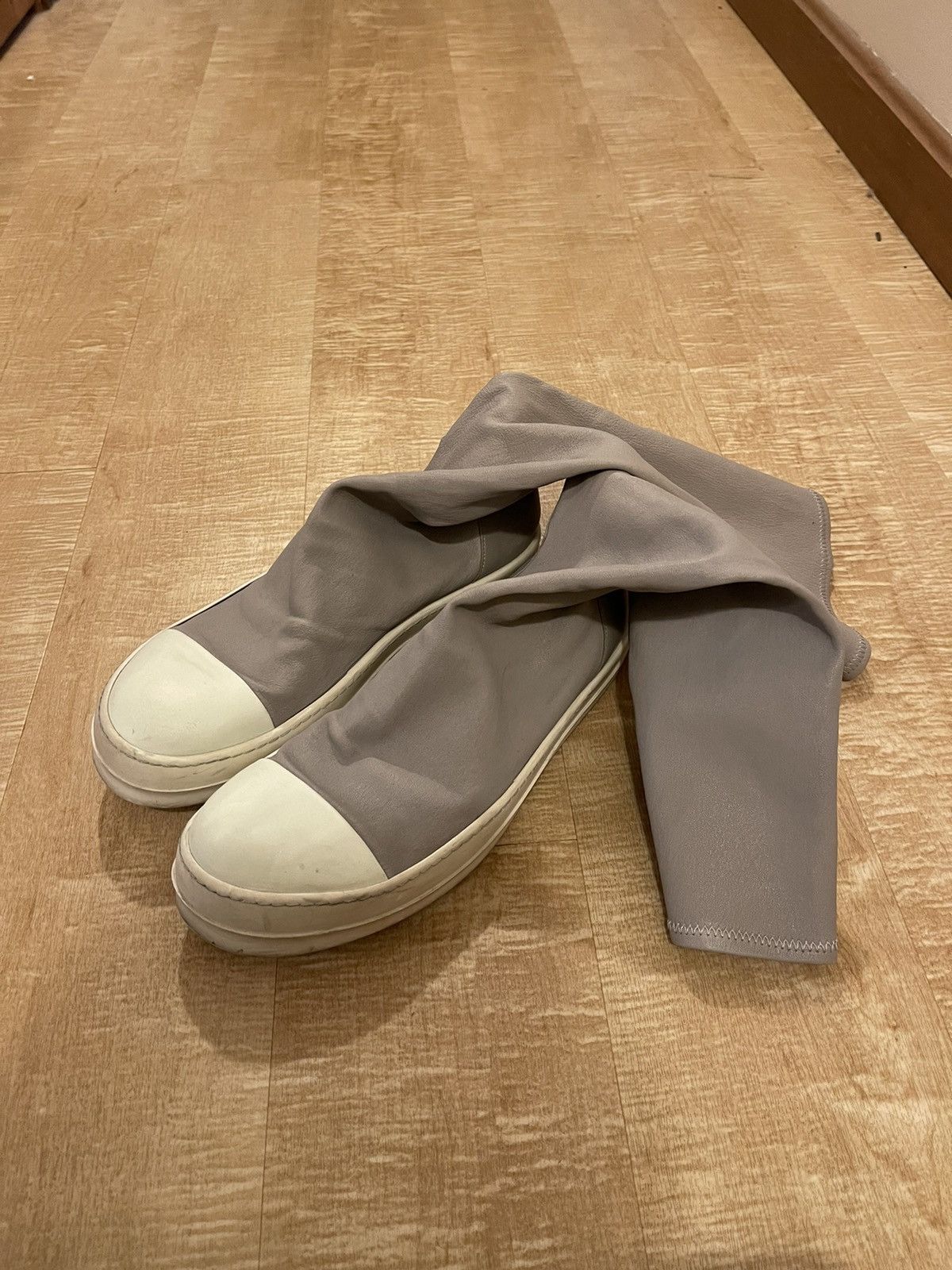 Rick Owens Mainline Leather Sock Ramones Sneakers Grey Dust | Grailed