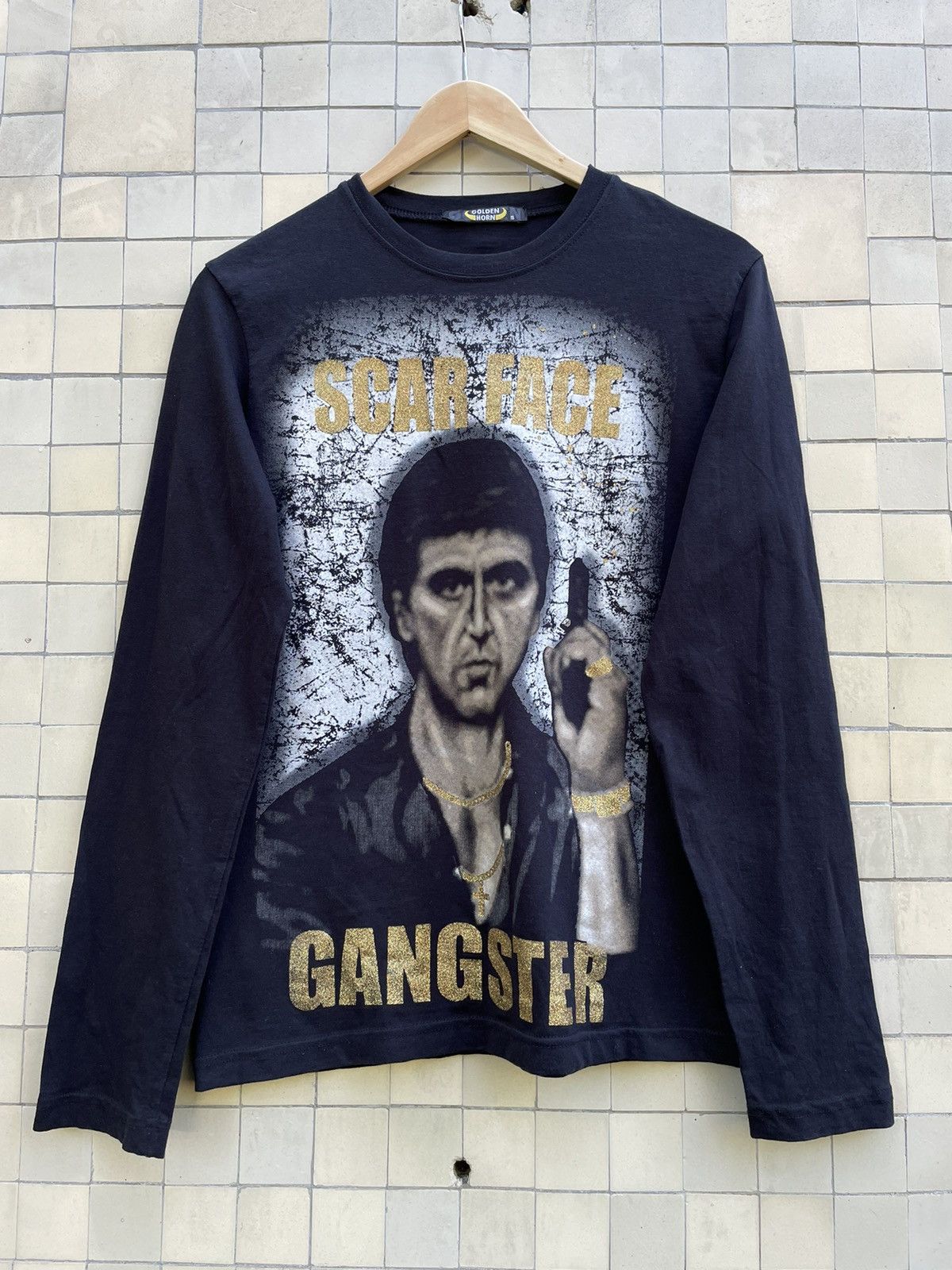 Vintage Y2k Scarface Movie Al Pacino Gangster Drip Black Gold Ls | Grailed