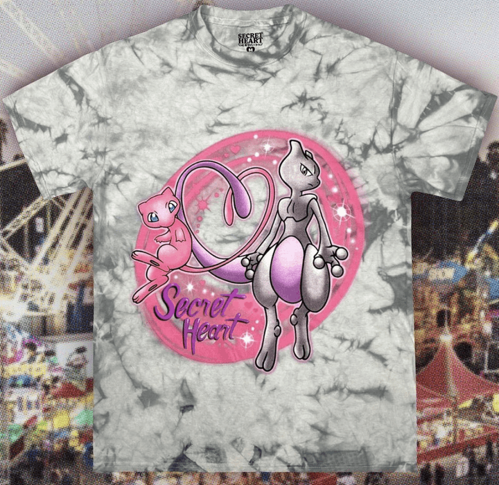 Other SECRET HEART POKEMON MEW MEWTWO ACID WASH T SHIRT PINK L | Grailed