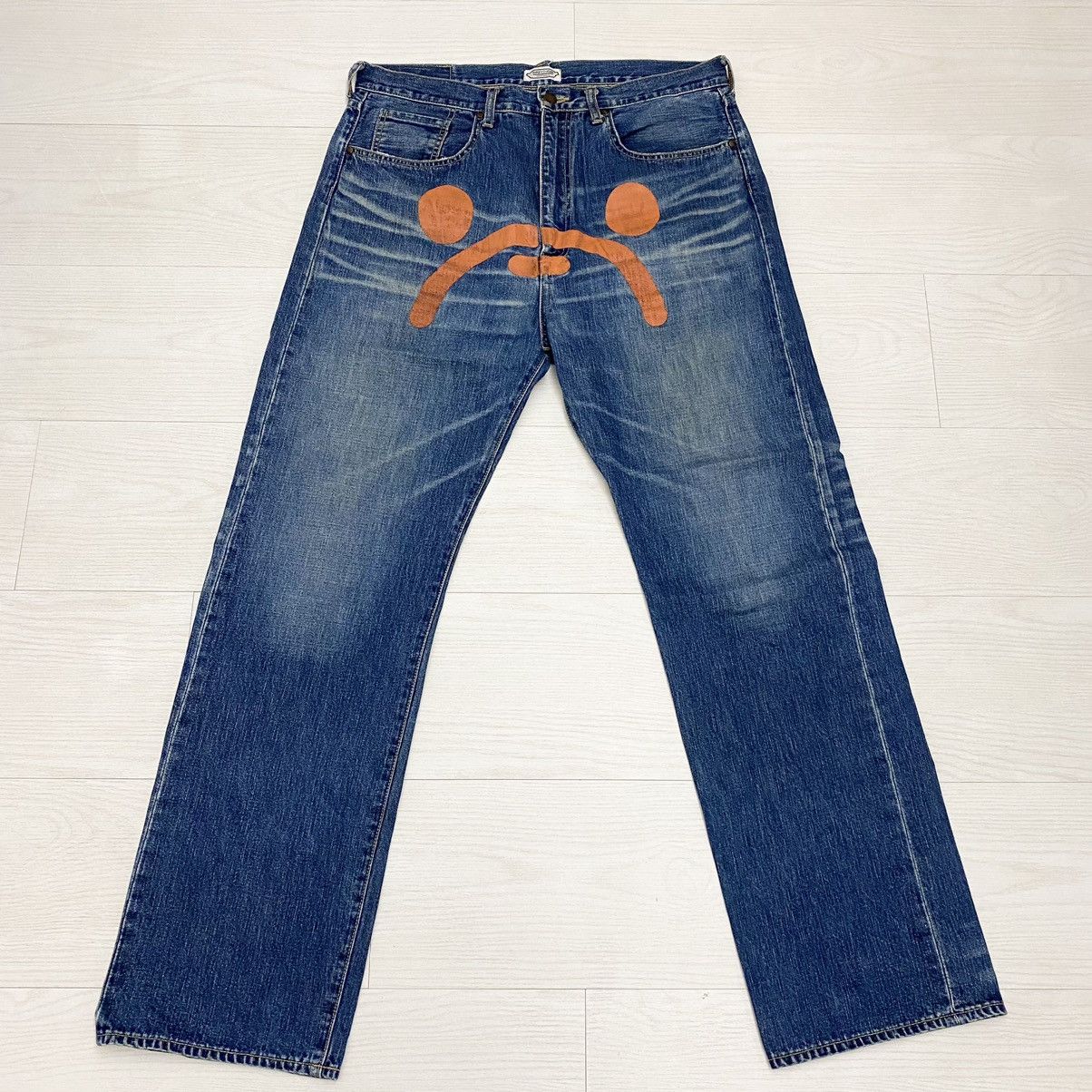 Bape × Nigo Bape Milo cry sad face denim jeans pants Nigo ape Pharrell ...