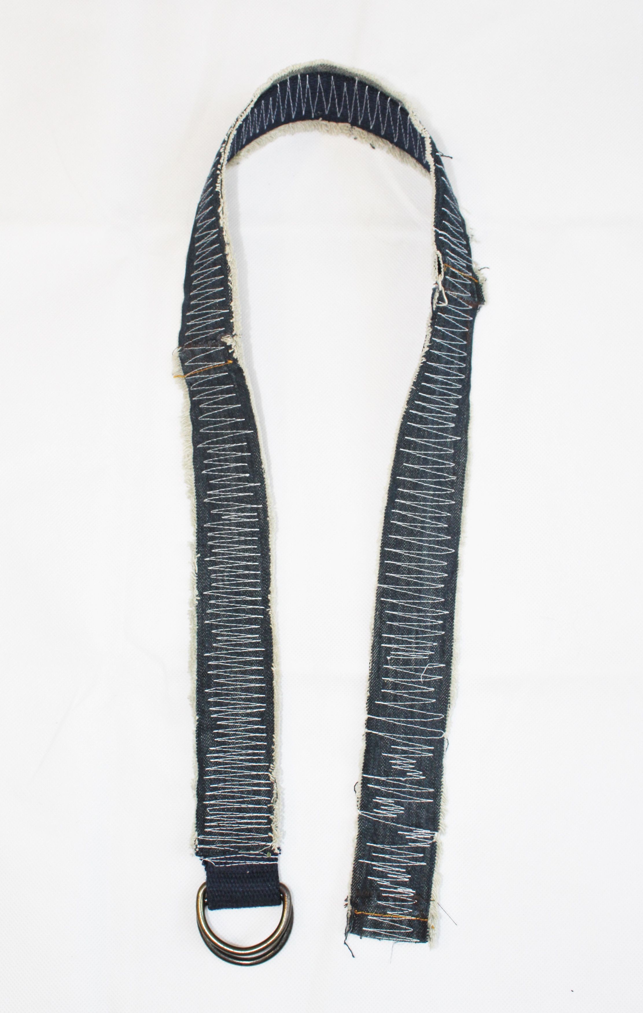 Custom × Vintage White Threaded Stitched Distressed Denim Belt | Grailed