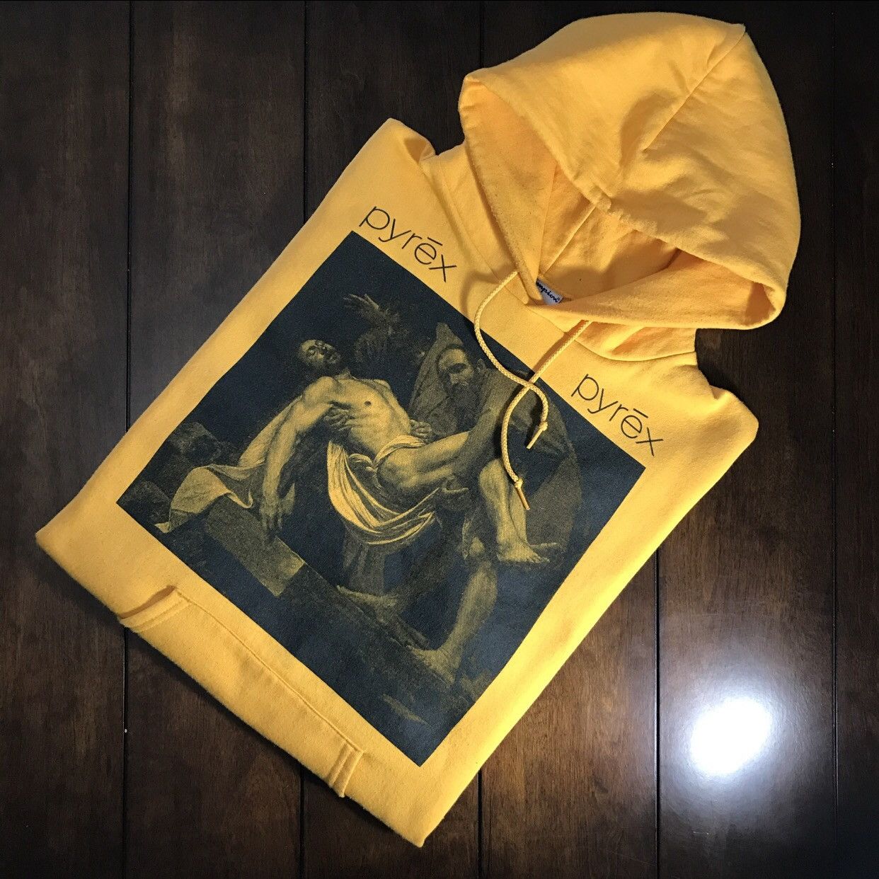 Pyrex Vision Pyrex Entombment Of Christ Hoodie Yellow | Grailed