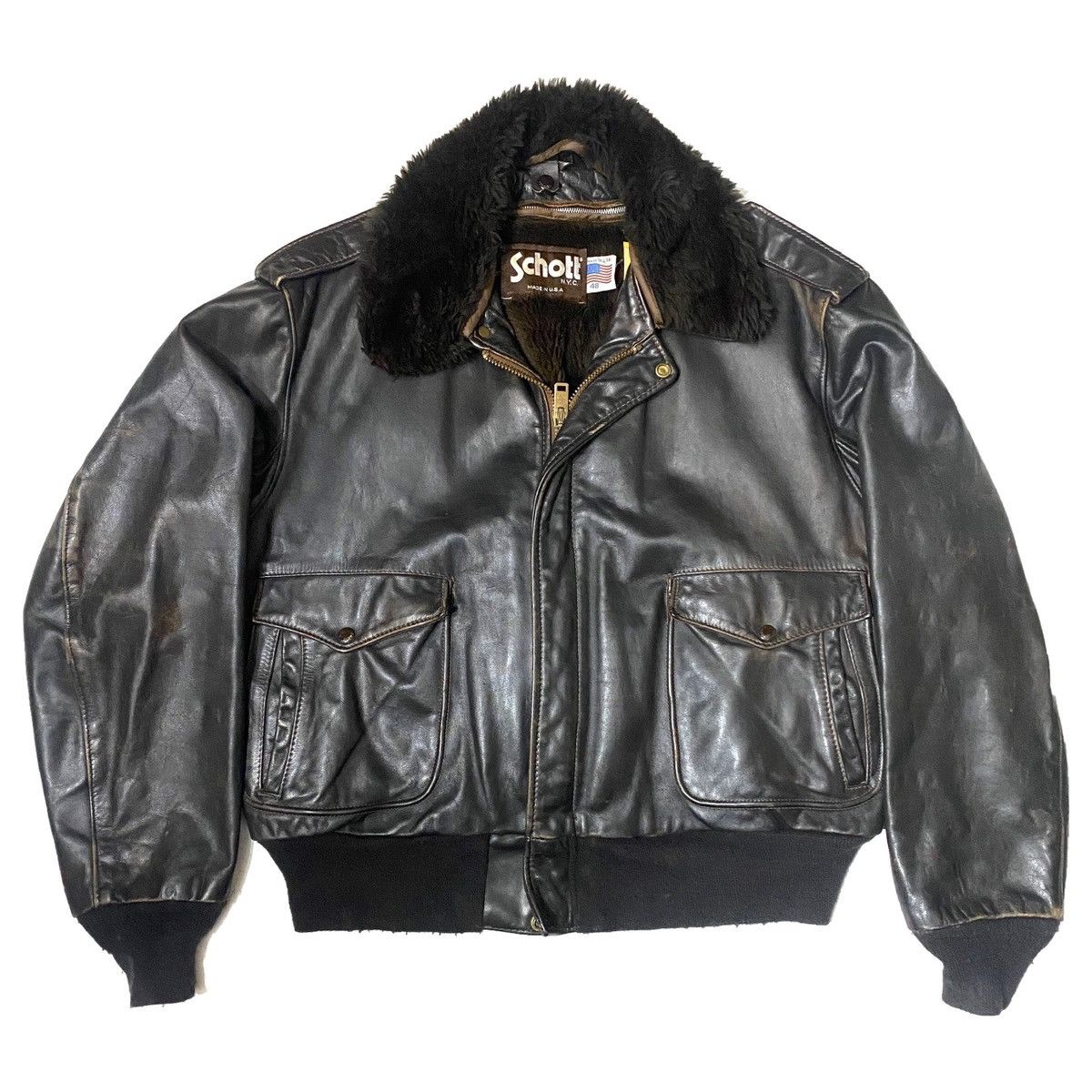 Schott × Vintage Schott NYC brown leather aviator bomber jacket made in ...
