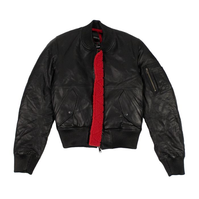 Vlone Black/Red Sheepskin Leather Bomber Jacket | Grailed