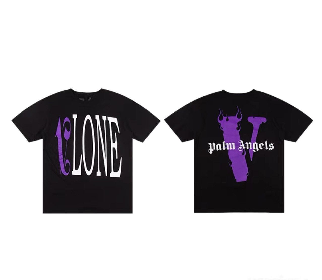 Vlone Vlone x Palm Angels T-shirt Black/Purple | Grailed