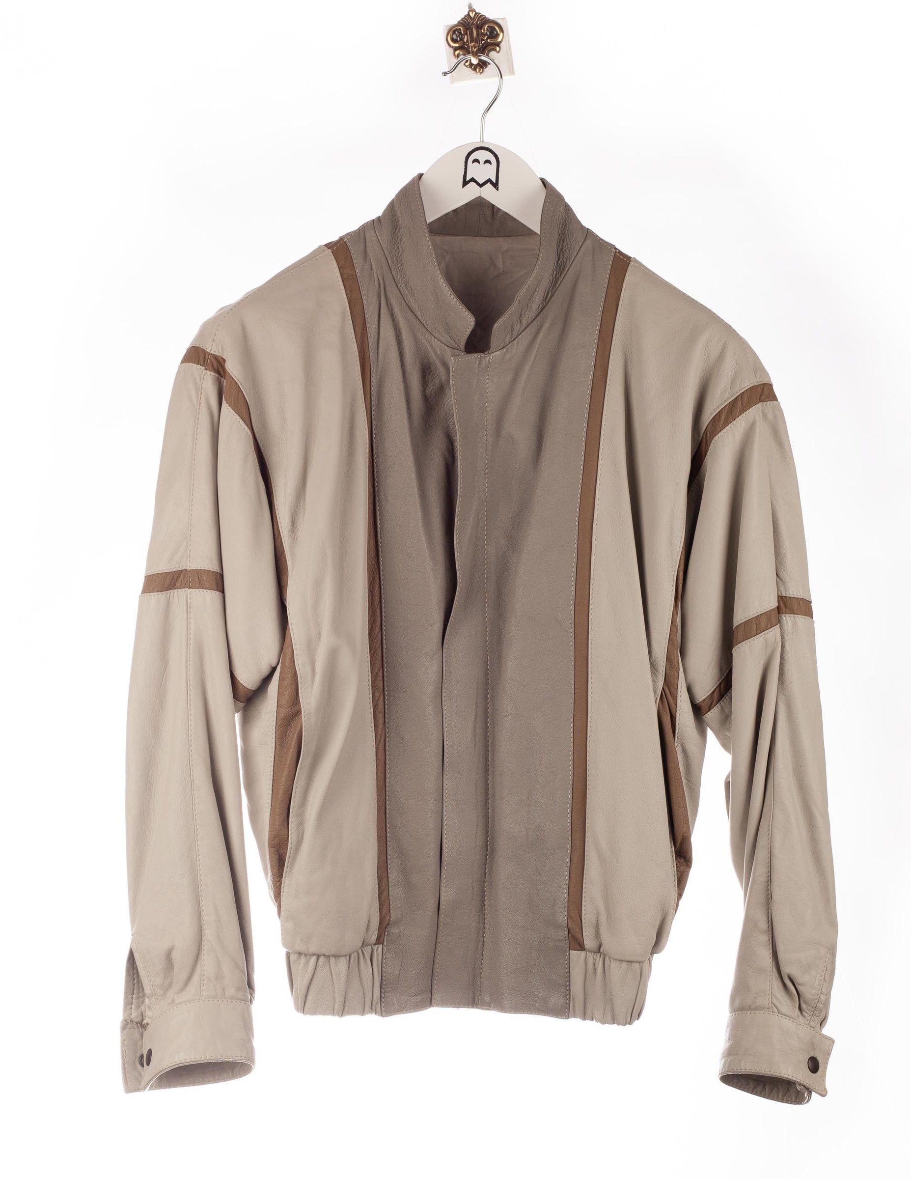 Rare × Vintage Vintage Moda Italiana Leather Jacket Bomber Beige/Grey ...