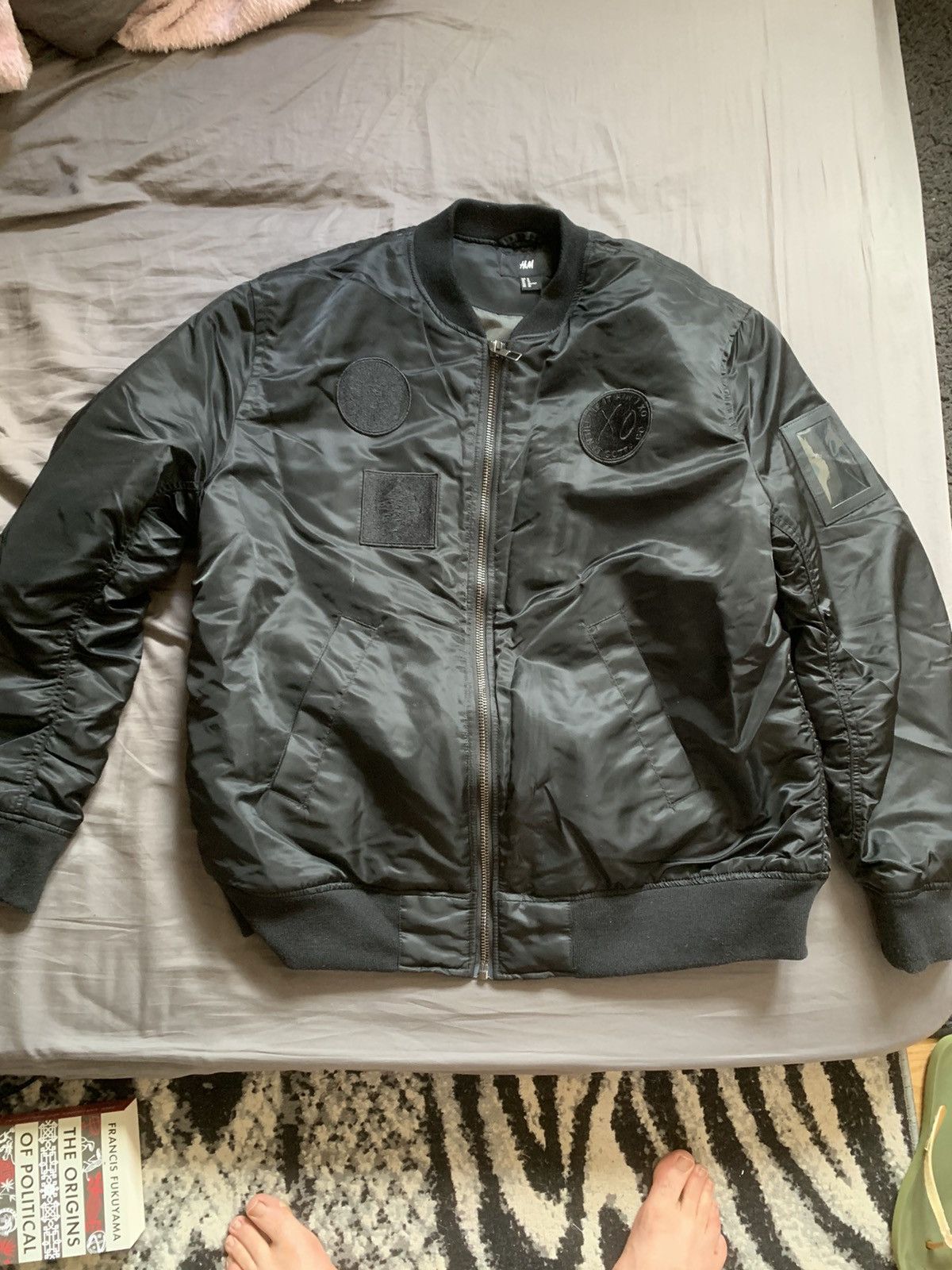 H&M × The Weeknd × XO H&M x The Weeknd’s XO Black Patch Bomber Jacket ...