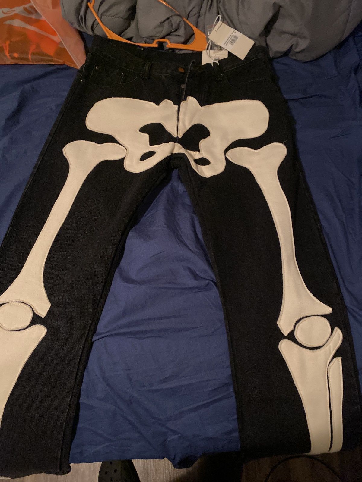 MNML Mnml Skull skeleton black raw denim jeans | Grailed