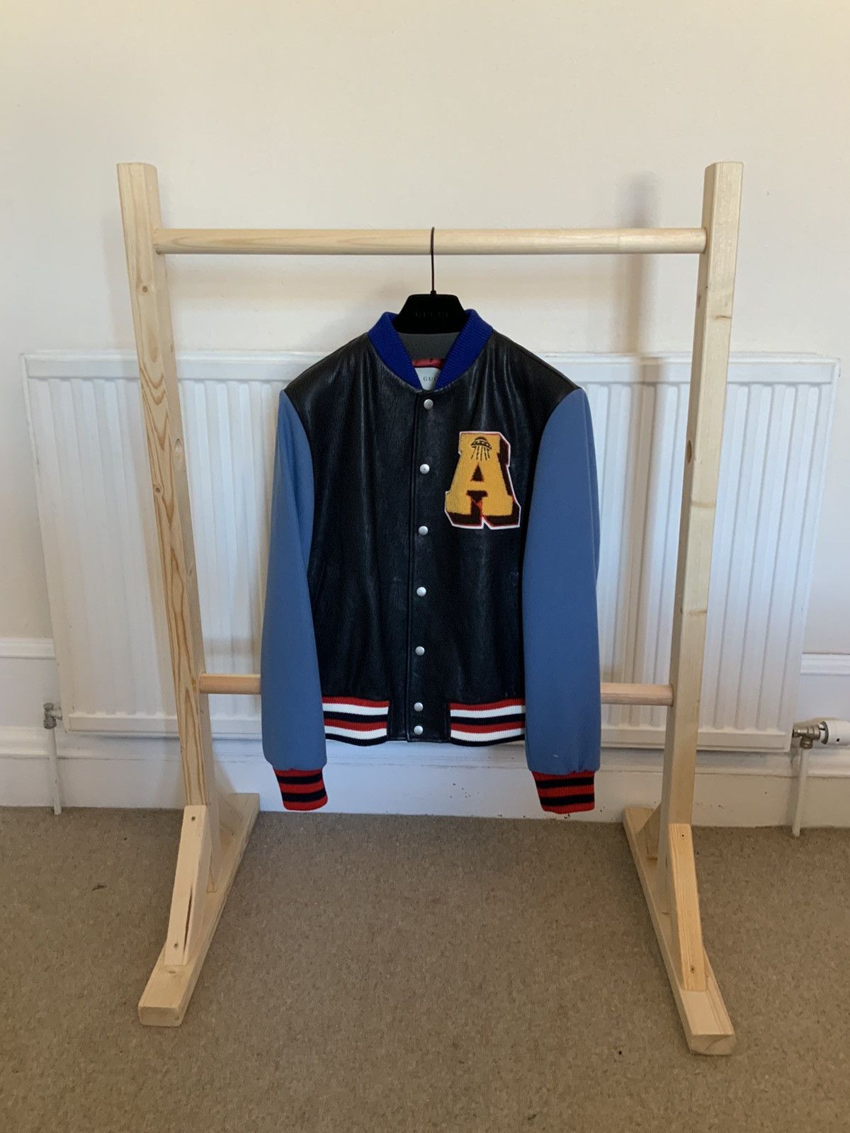 Gucci Gucci Blind for Love Leather Bomber Letterman Jacket | Grailed