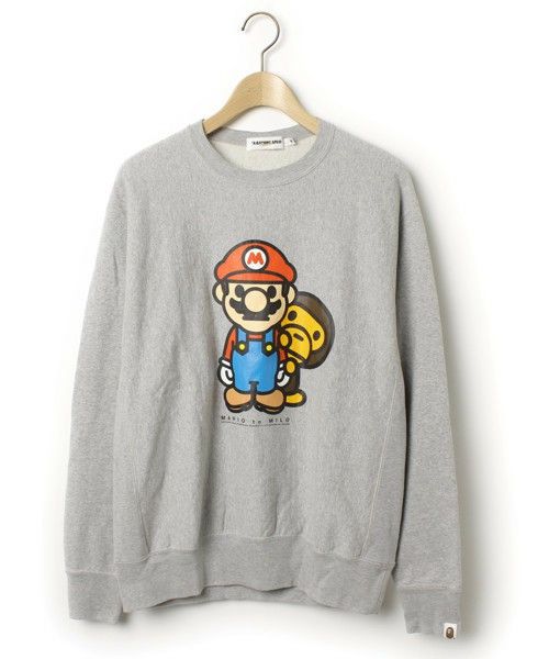 Bape Bape x Mario Nintendo Baby milo grey crewneck | Grailed