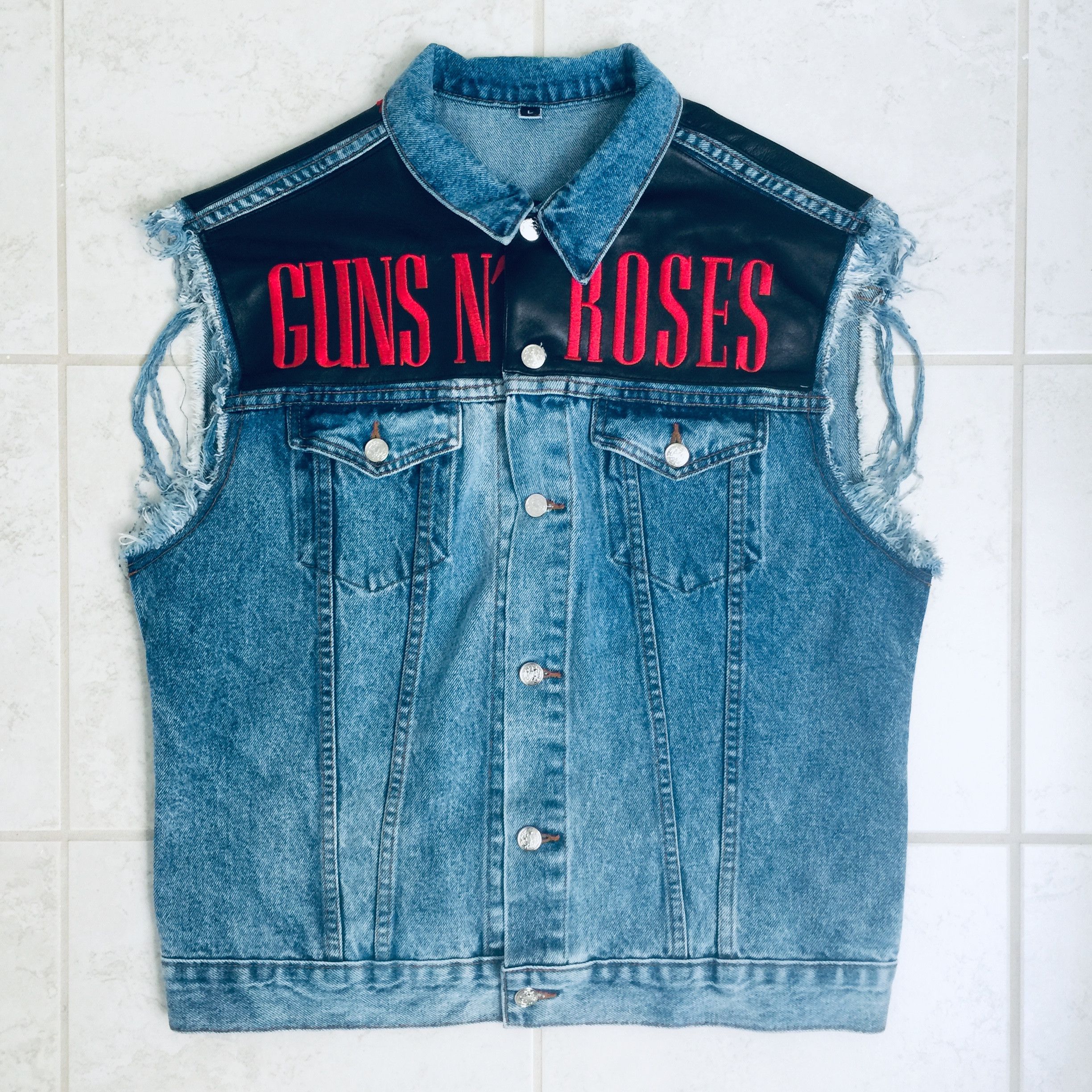 Guns N Roses Guns N Roses GNR Official Denim Leather Vest Jacket Patch ...