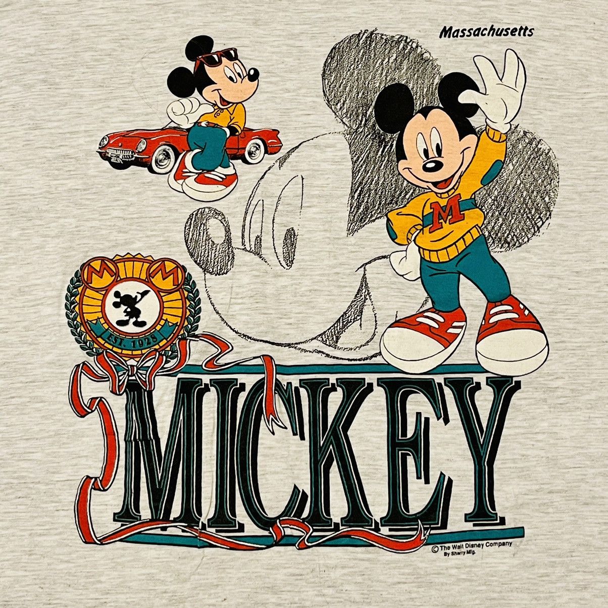 Mickey Mouse × Vintage VINTAGE 90s MICKEY MOUSE MASSACHUSETTS TEE ...