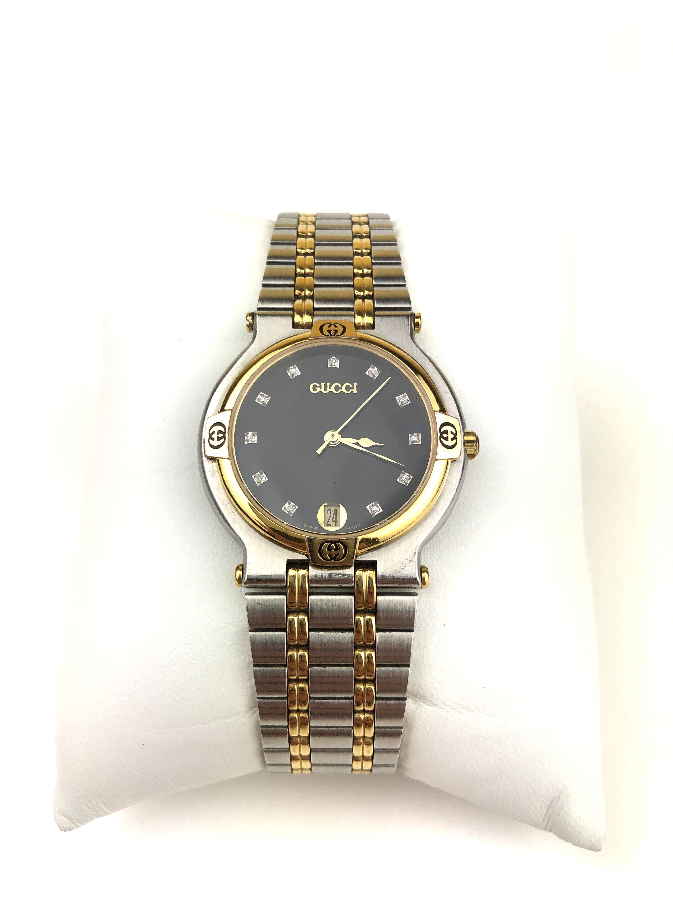 Gucci 9000M Gold/Steel Diamond Dial Watch with box | Grailed