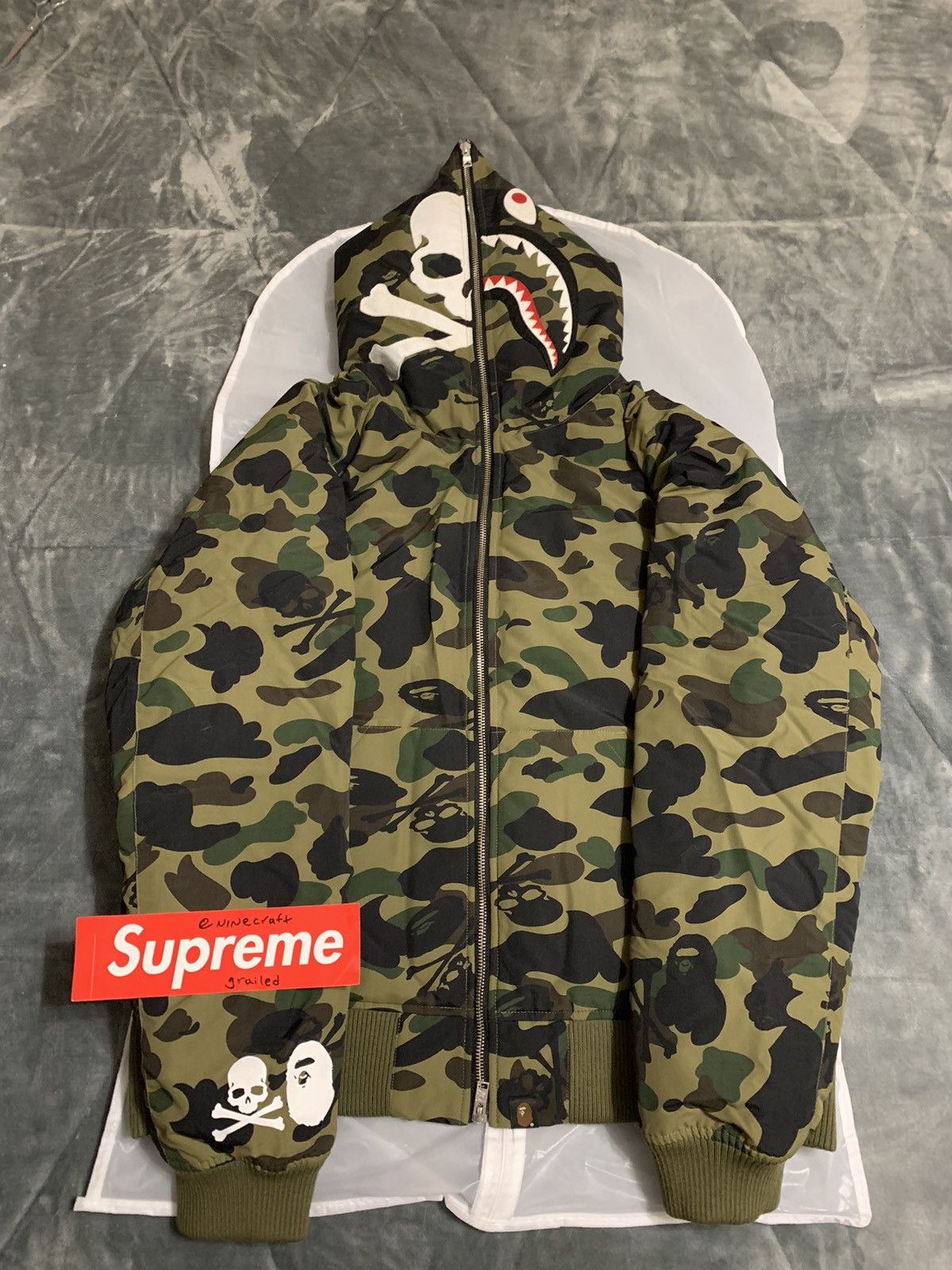 Bape × Mastermind Japan Skull Shark down jacket | Grailed