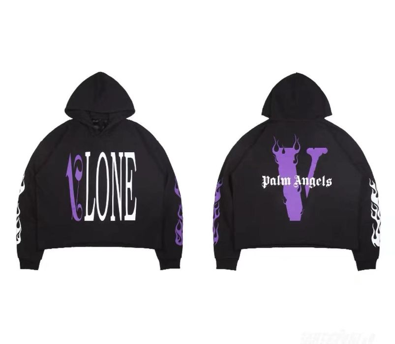 Vlone Vlone X Palm Angels Hoodie Black/Purple | Grailed