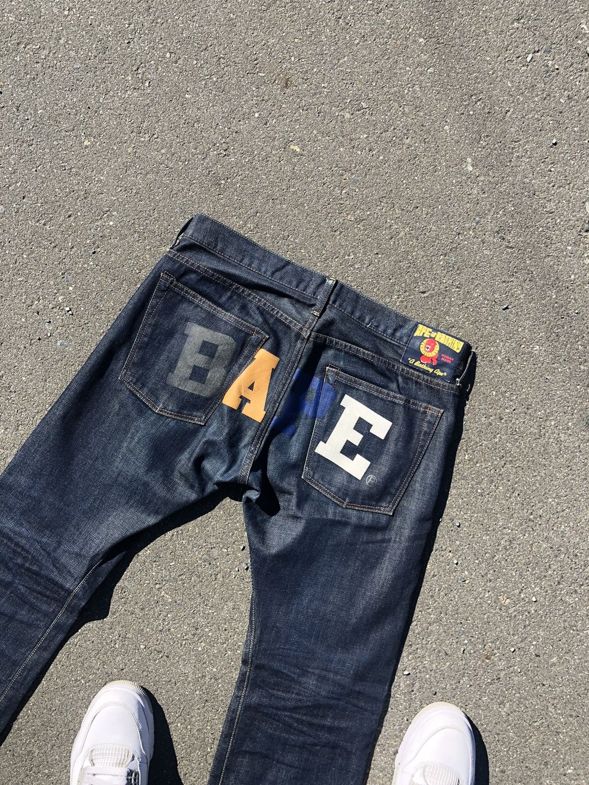 Bape a bathing ape BAPE logo dark wash denim jeans Nigo style | Grailed
