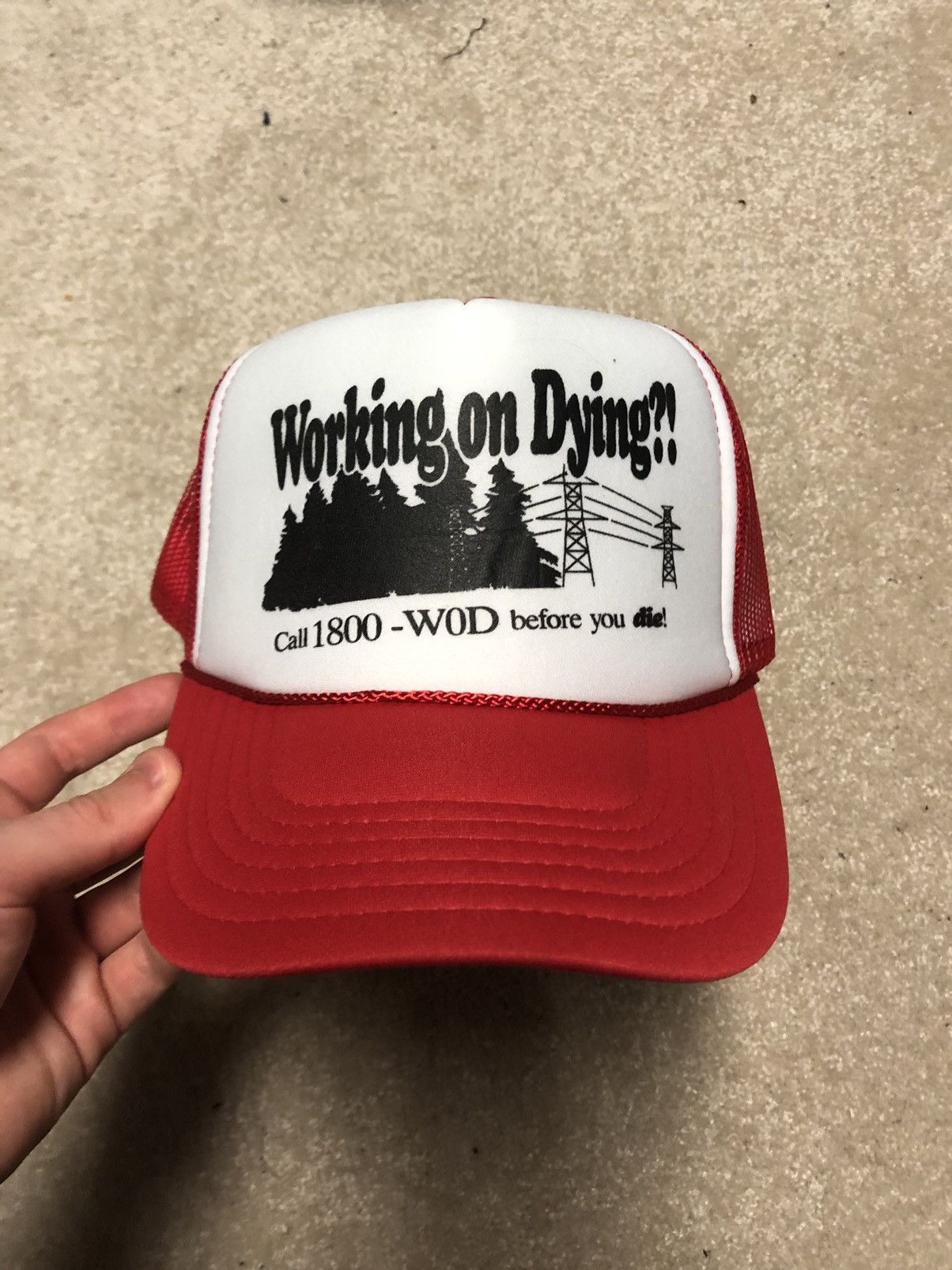 Goth Money × Japanese Brand Working On Dying Trucker Hat Red | Grailed