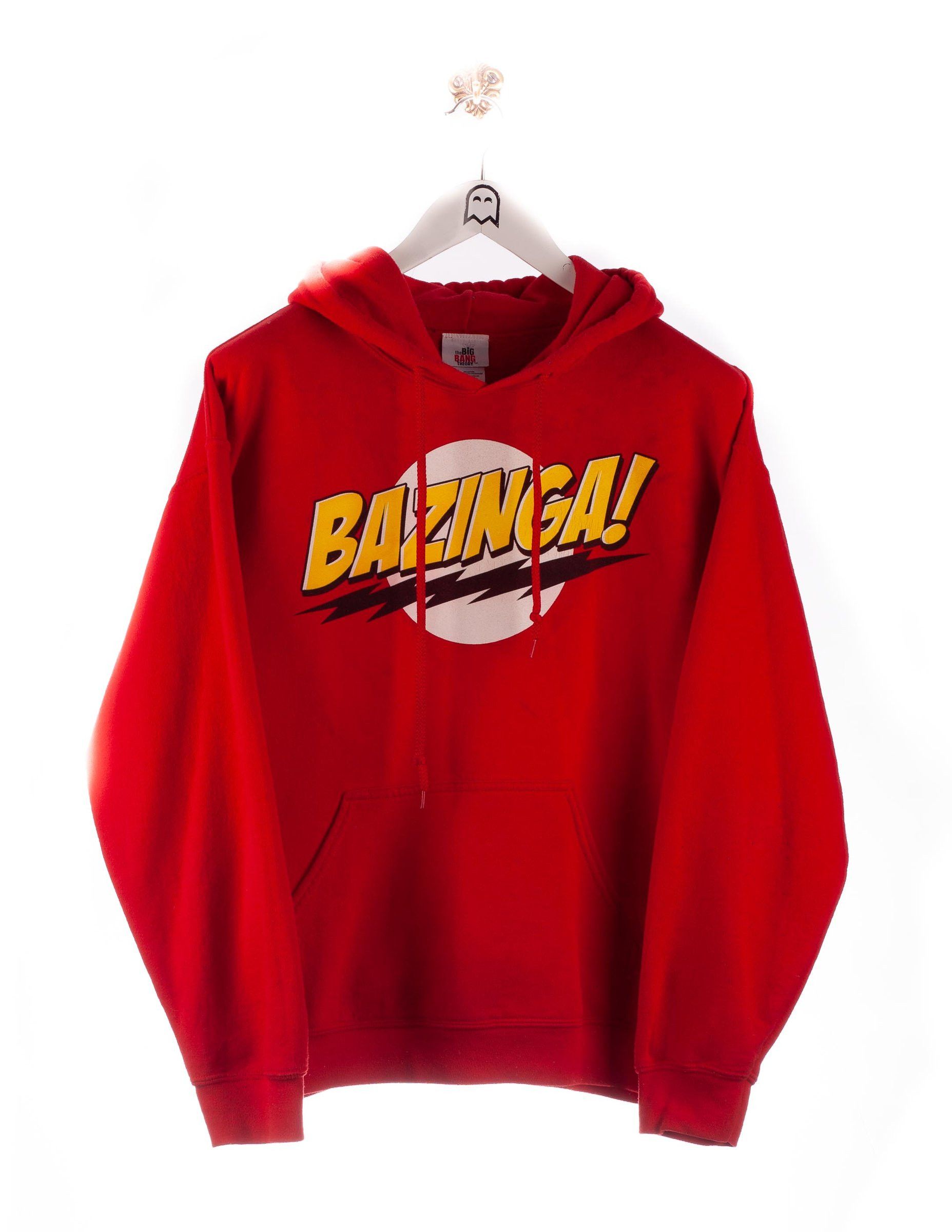 Warner Bros Vintage Warner Bros. Merch Hoodie BAZINGA! Print Red | Grailed
