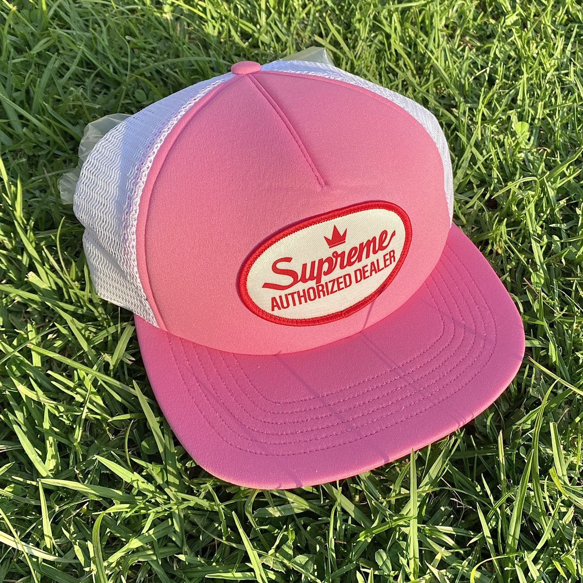 Supreme Pink and white Supreme authorized 5 panel hat | Grailed