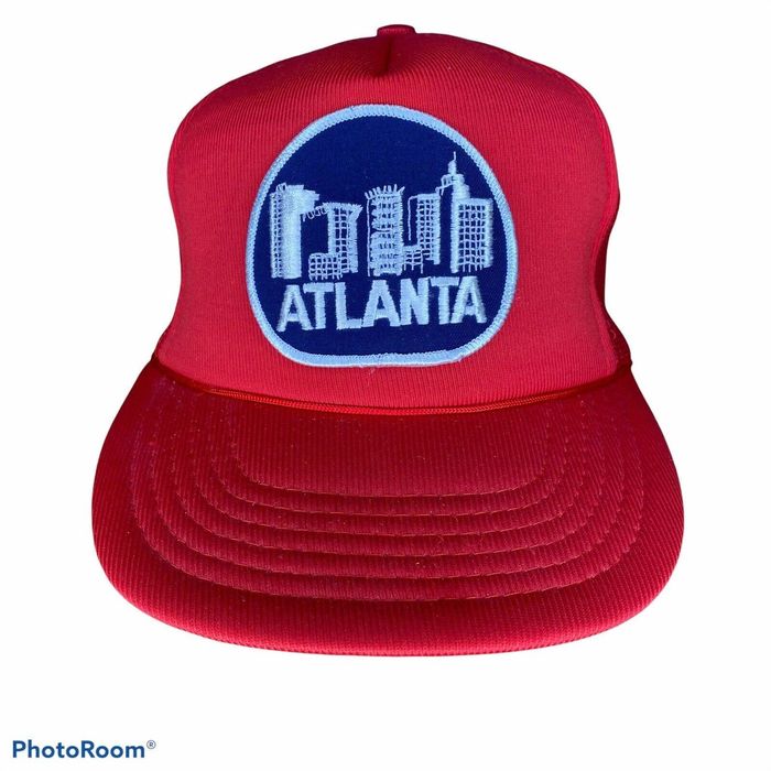 Other Vintage Atlanta Hat 90s Snap Back Trucker Red Mesh Big Patch ...