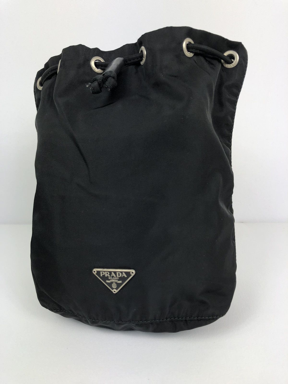Prada Prada tessuto nero nylon drawstring pouch | Grailed