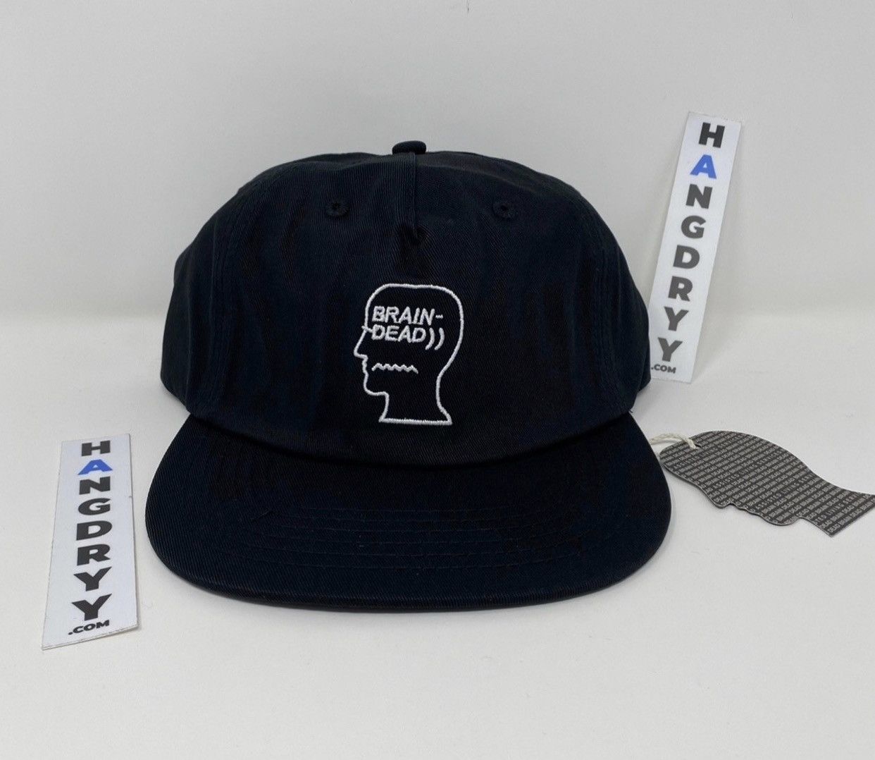 Brain Dead 5 PANEL TWILL LOGO HEAD HAT - BLACK | Grailed