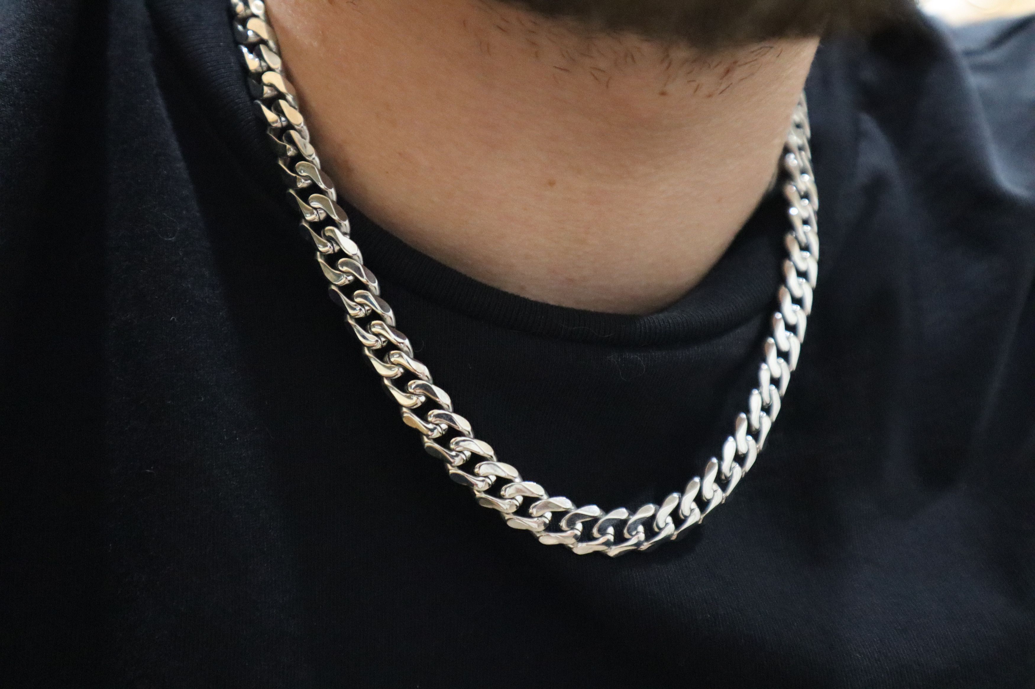Streetwear 20 inch Cuban Link chain silver stainless steel 9mm curb ...