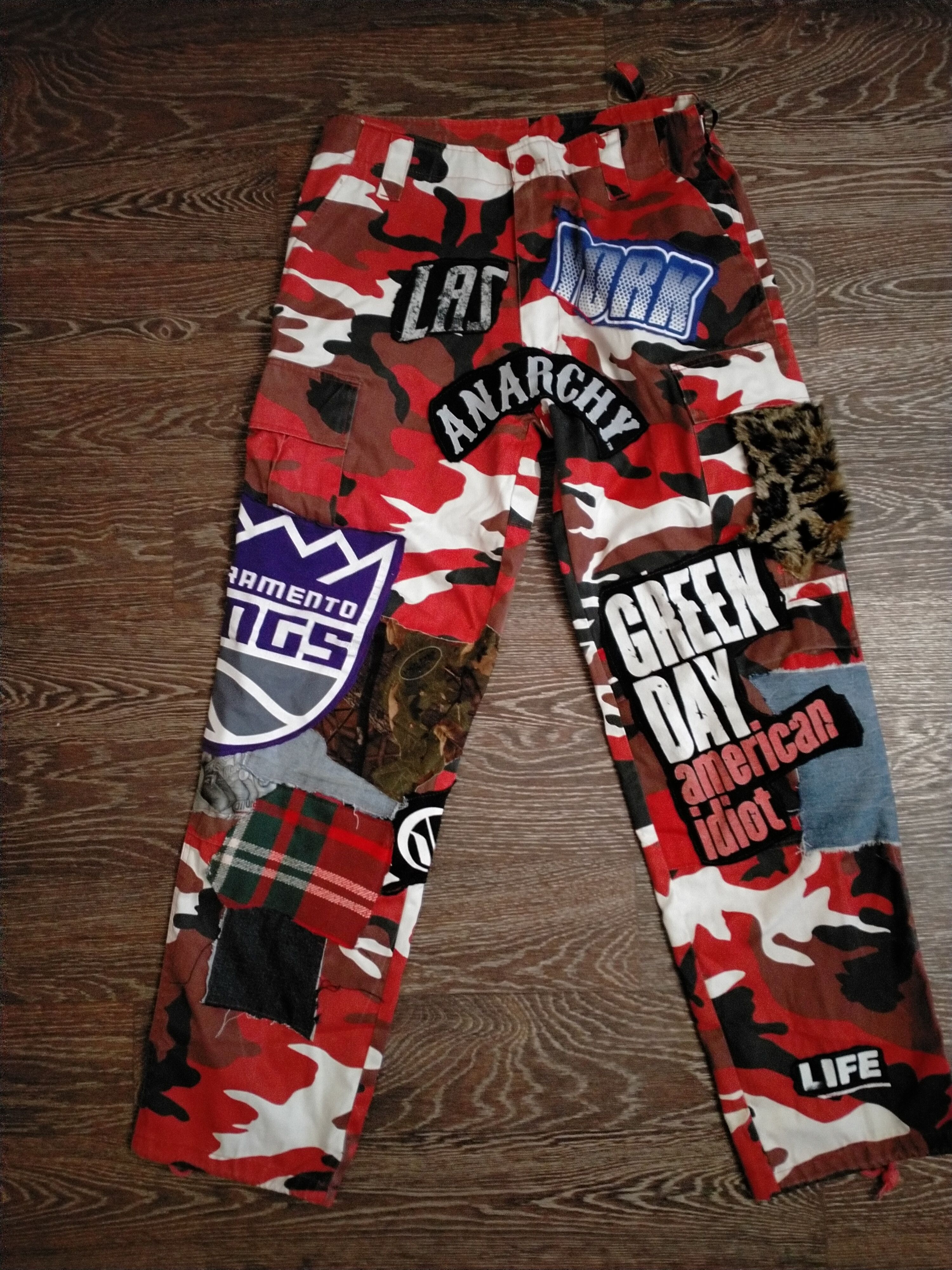 Custom Camo pants red style fashion show art patchwork | Grailed