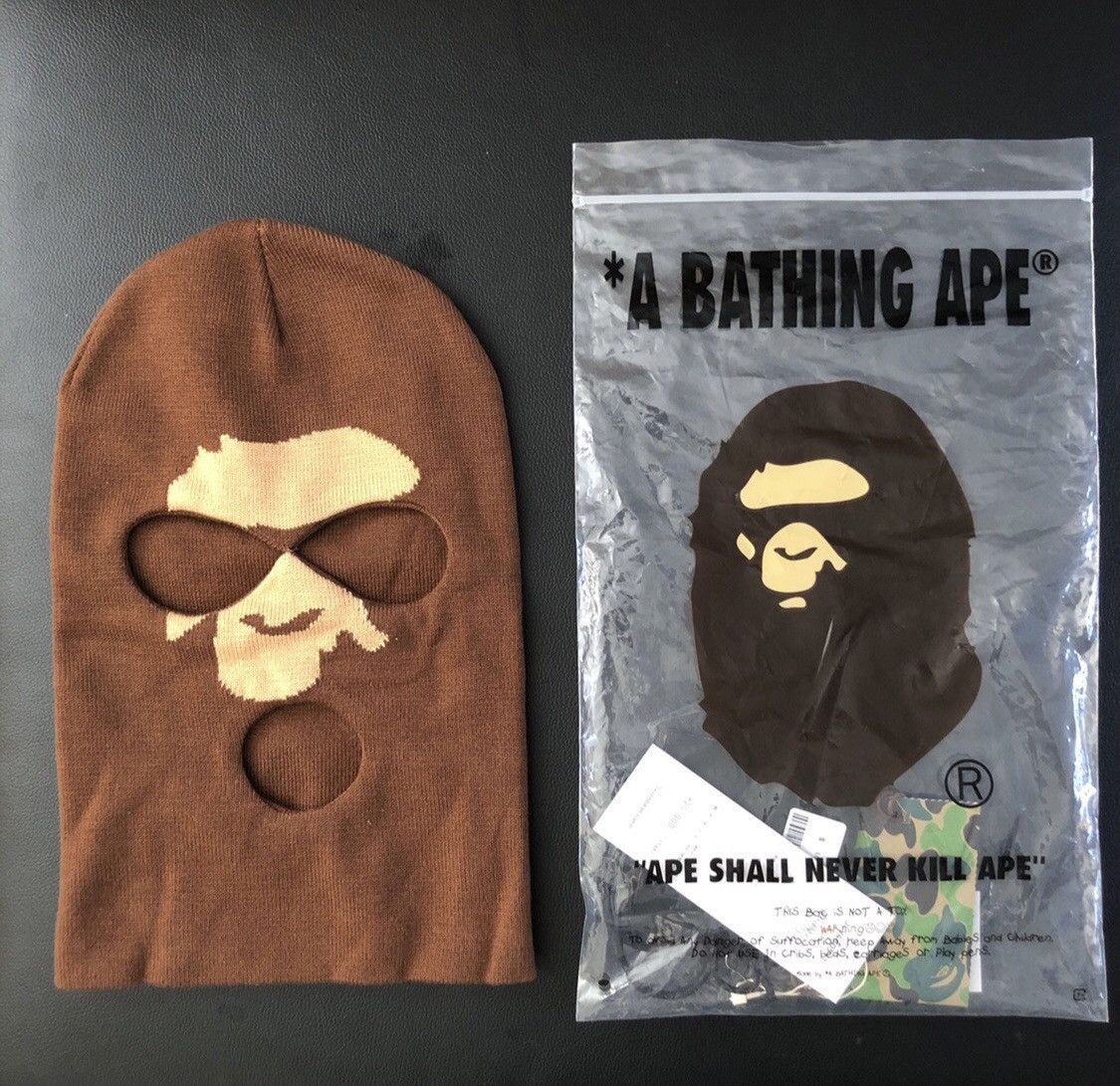 Bape Bape Bathing Ape Head Balaclava Ski Mask Brown SS18 | Grailed