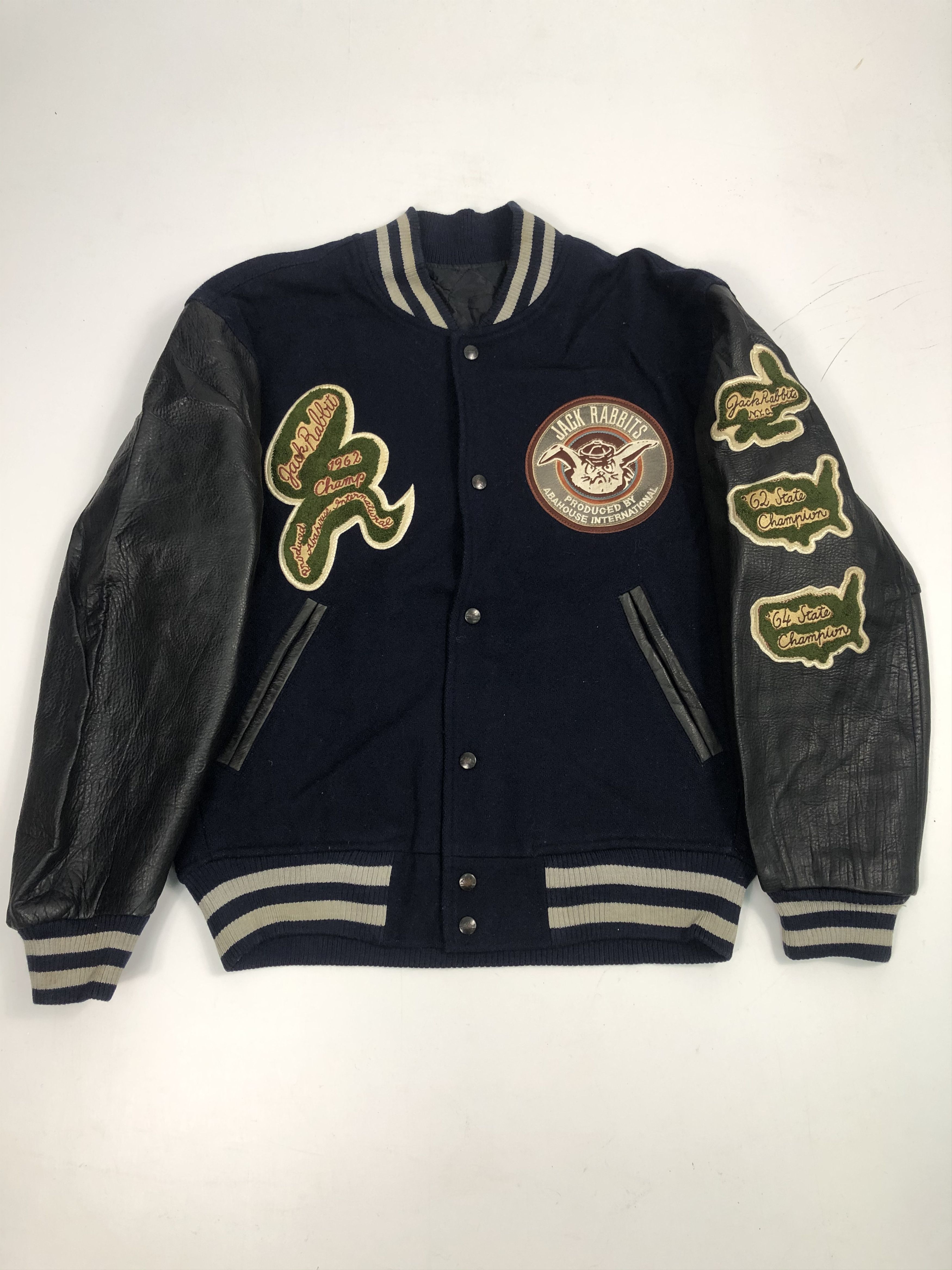 Vintage Vintage Abahouse Jack Rabbit Leather Varsity Jacket Blue | Grailed