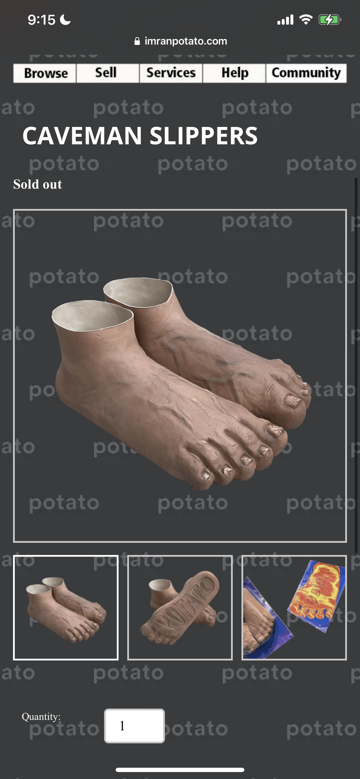 Imran Potato Caveman foot slippers slides ONE SIZE FITS ALL | Grailed