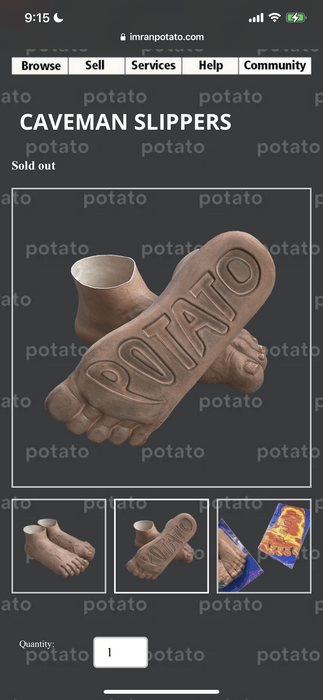 Imran Potato Caveman foot slippers slides ONE SIZE FITS ALL | Grailed