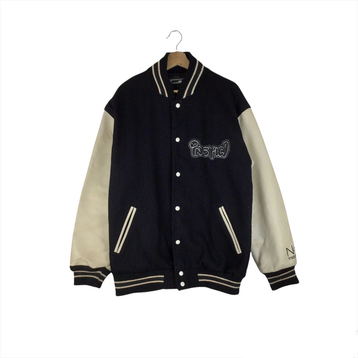 Number (N)ine Breathe instic no.9 leather varsity teddy letterman ...