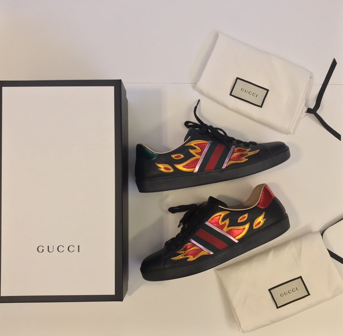 Gucci Gucci Ace “Flame” low black | Grailed