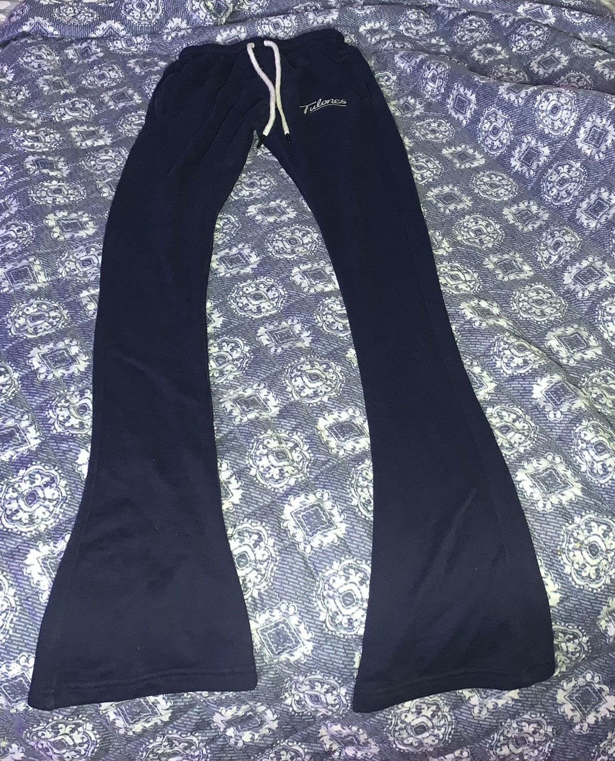 Streetwear Navy Blue Tulones Stacked Sweatpants | Grailed