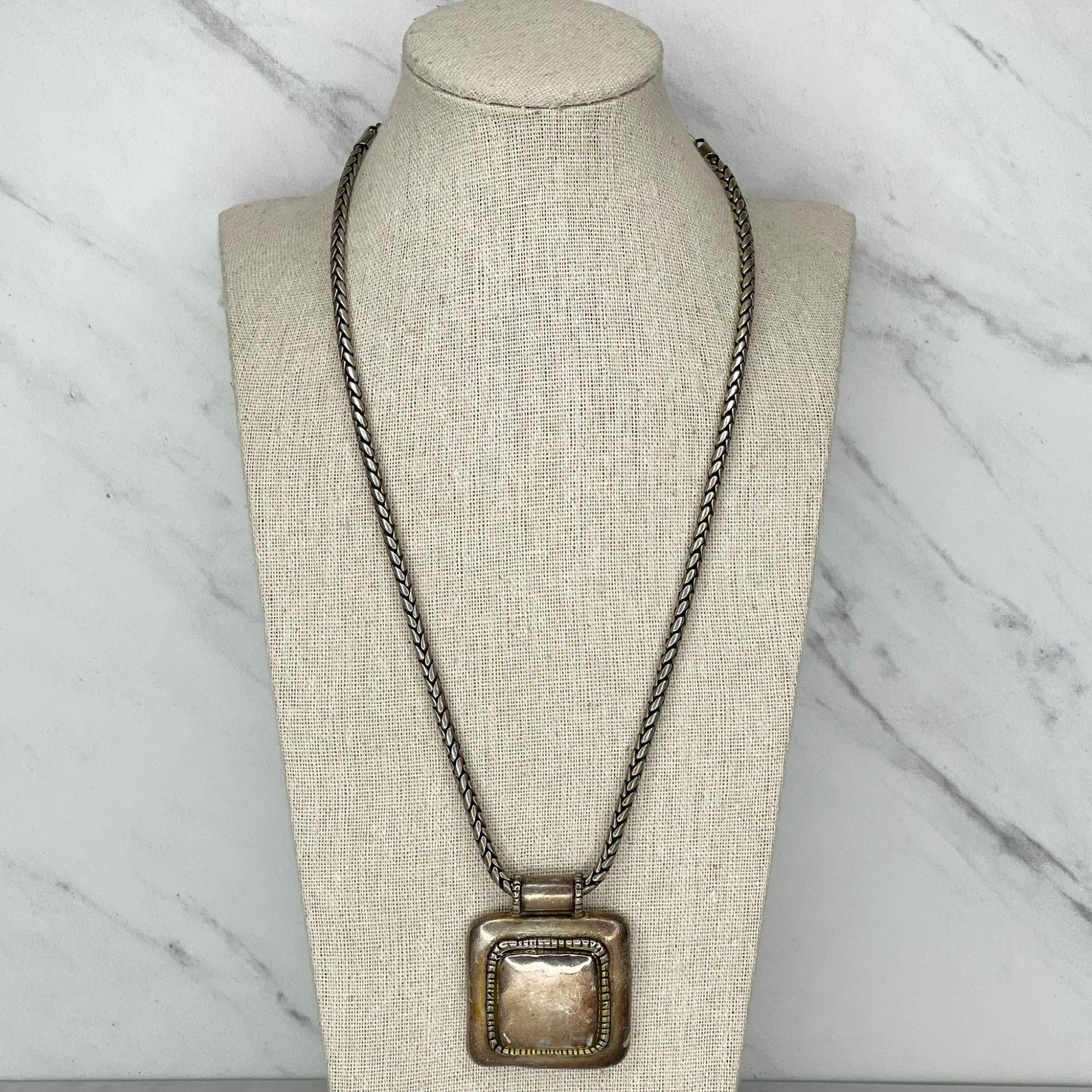 Other Chico’s Silver Tone Barrel Chain Square Pendant Necklace | Grailed