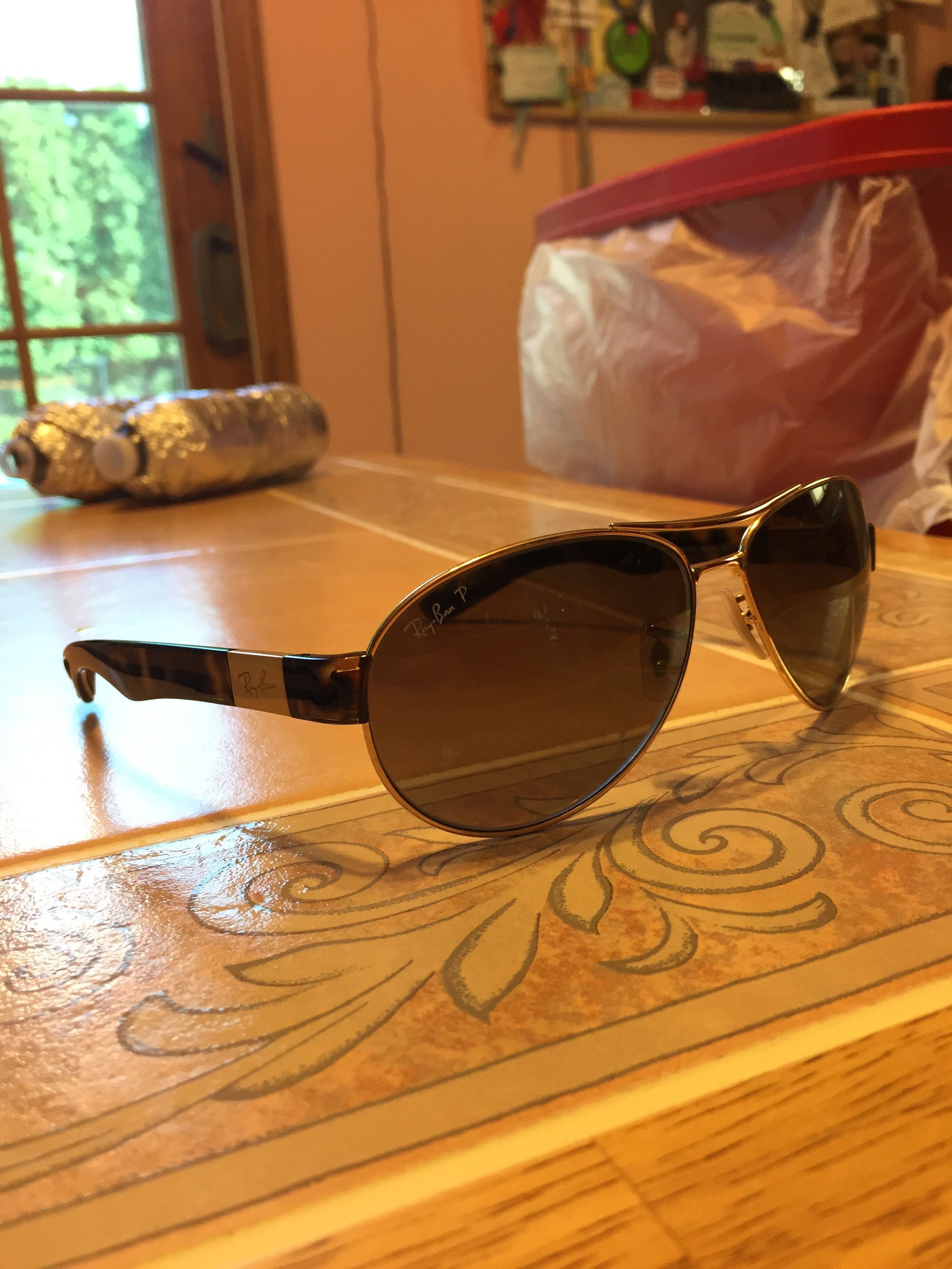 RayBan Ray Ban RB3509 001/T5 Polarized Gold Tortoise Pilot Aviator ...