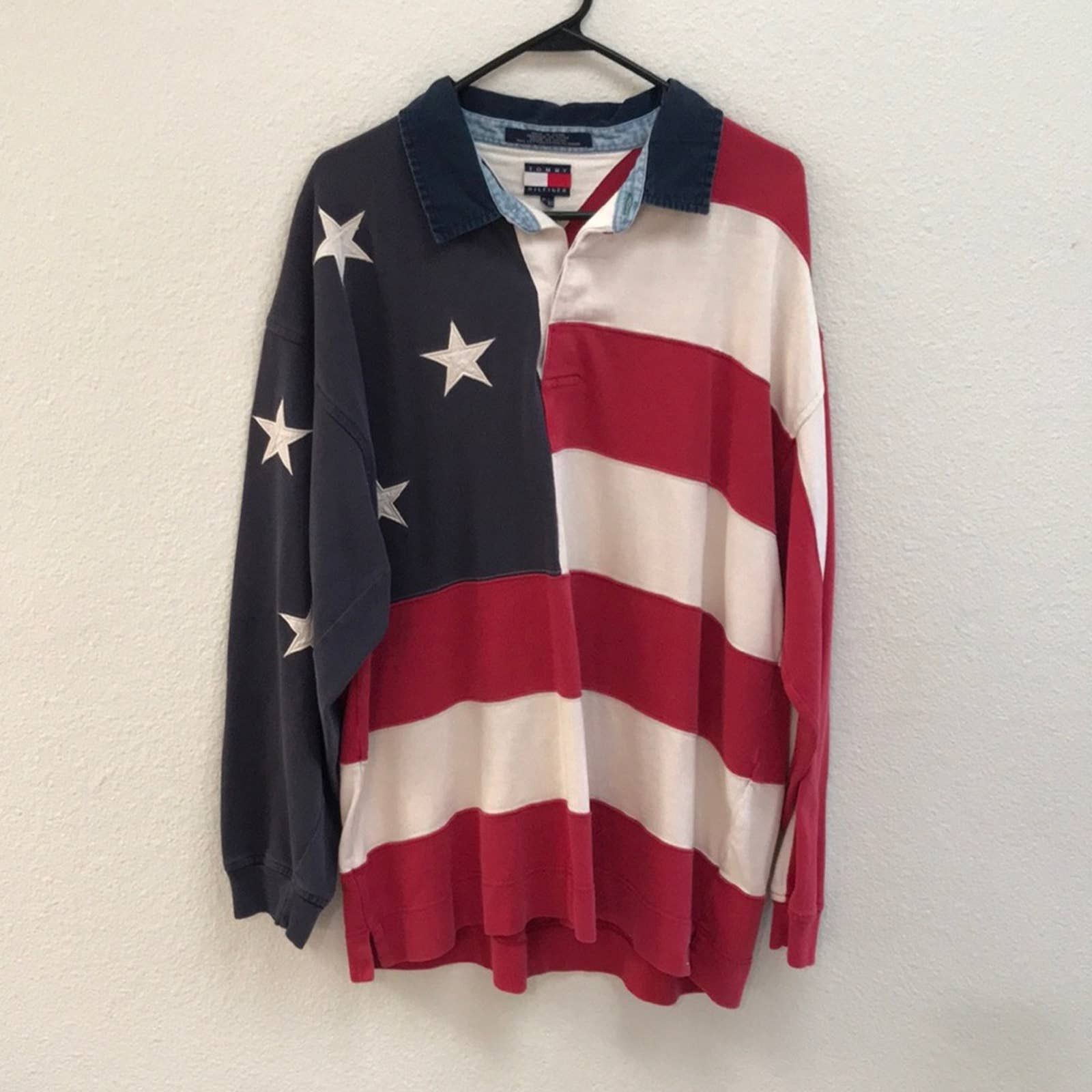 Tommy Hilfiger Tommy Hilfiger American Flag Rugby Shirt Vintage Size XL ...