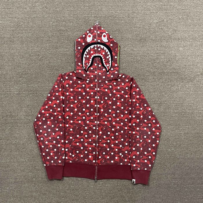 Bape Bape Red Polka Dot Shark Full ZIP Up Hoodie | Grailed
