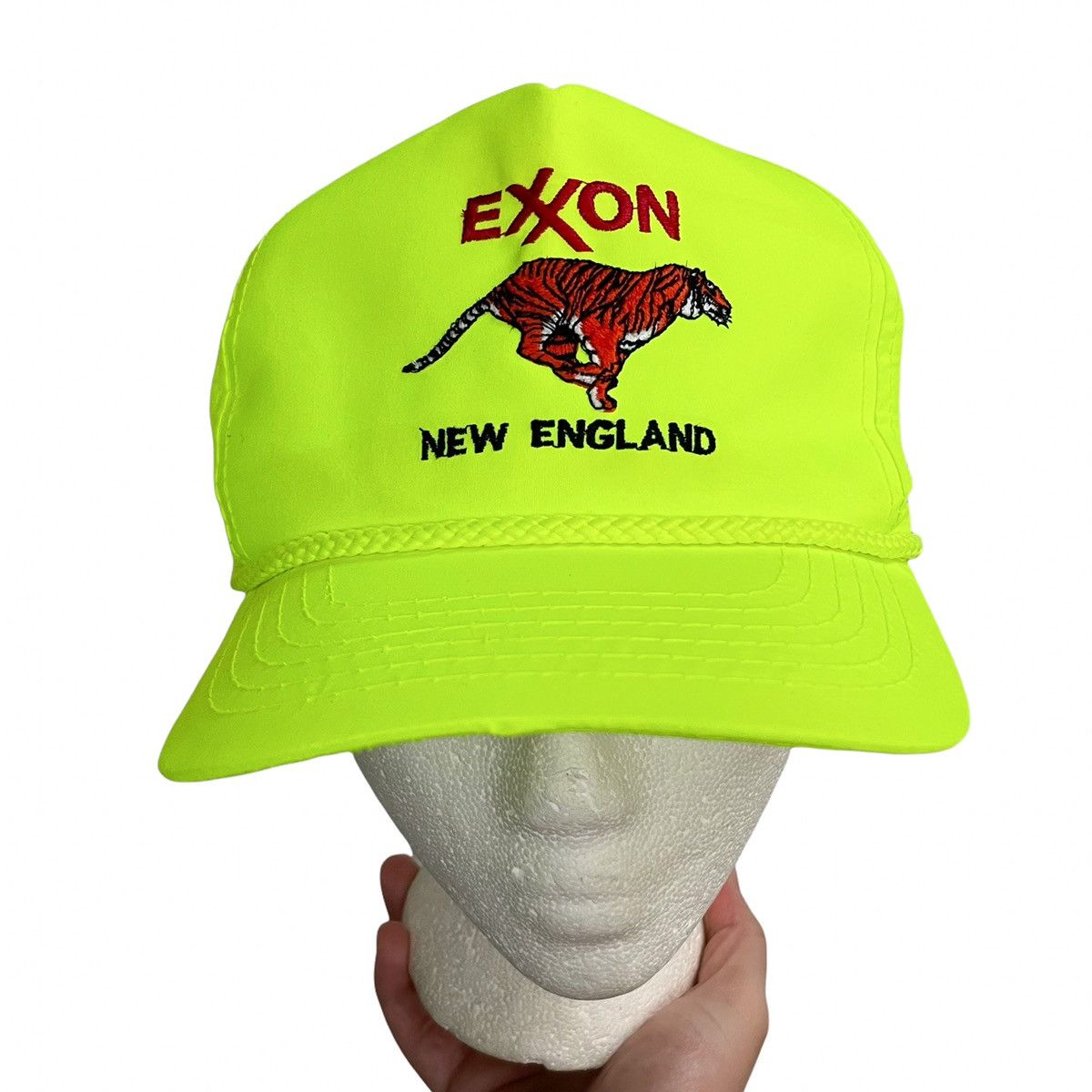 Vintage VTG Exxon Snapback Hat New England Neon Yellow Green Tiger ...