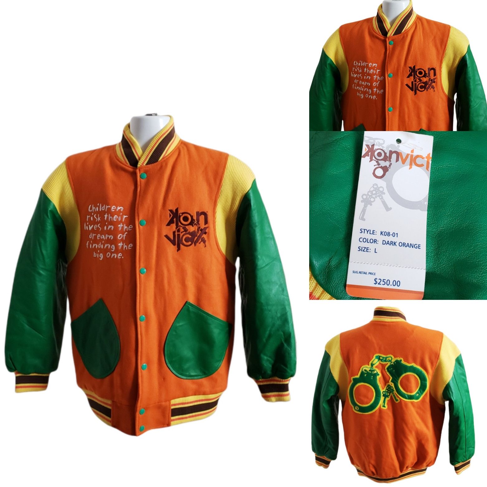 Streetwear × Very Rare NWT Konvict Akon Wool Leather Varsity Jacket ...