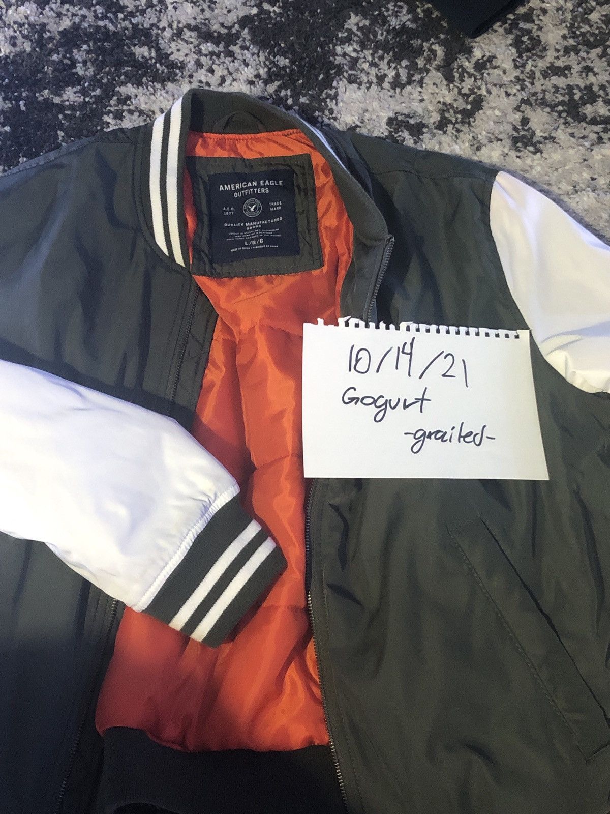 American Eagle Outfitters AMERICAN EAGLE VARSITY JACKET GREEN AND WHITE ...