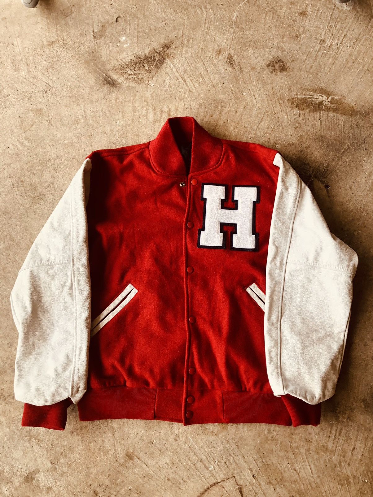 Made In Usa × Varsity Jacket × Vintage Varsity H Letter Jacket Red Wool ...