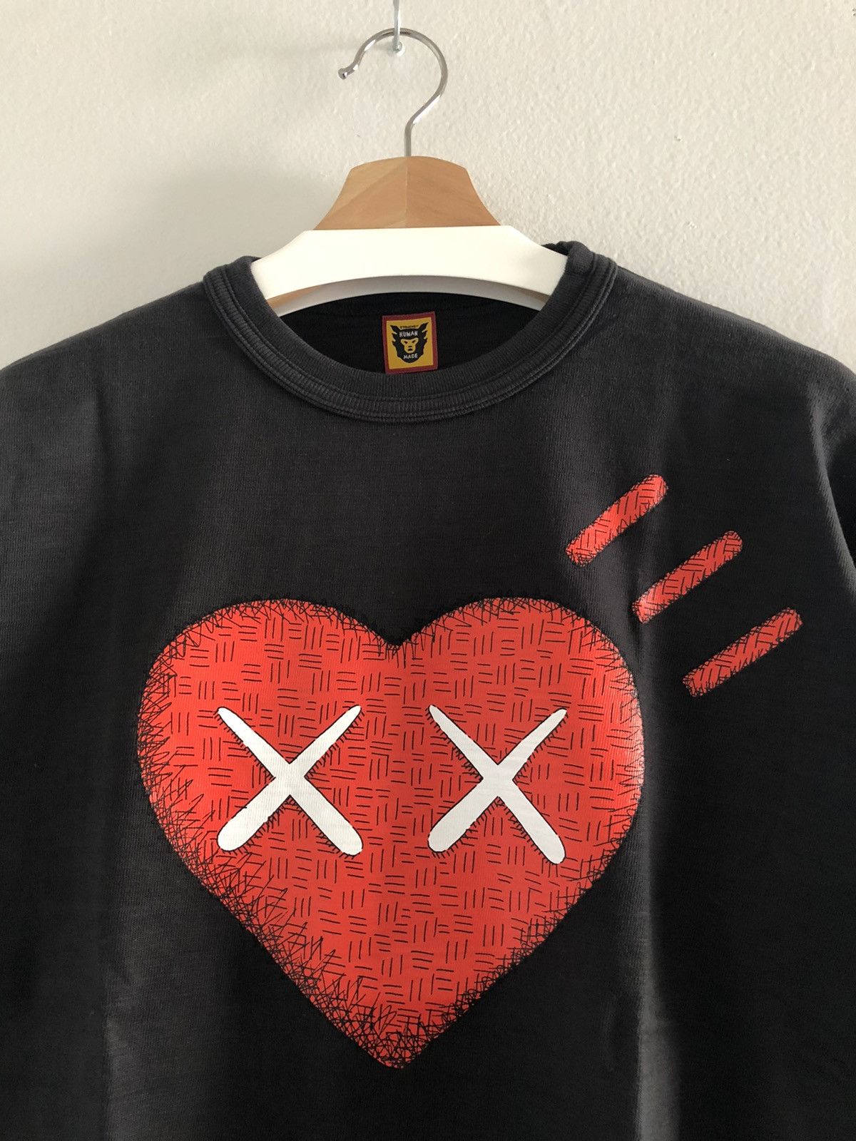 Human Made × Kaws × Nigo Human Made Kaws Heart Tee #6 Black/Red LARGE ...