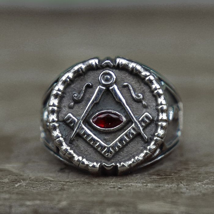 Custom Ring Freemason Symbol Red Crystal Masonic Rings Knights Tem ...