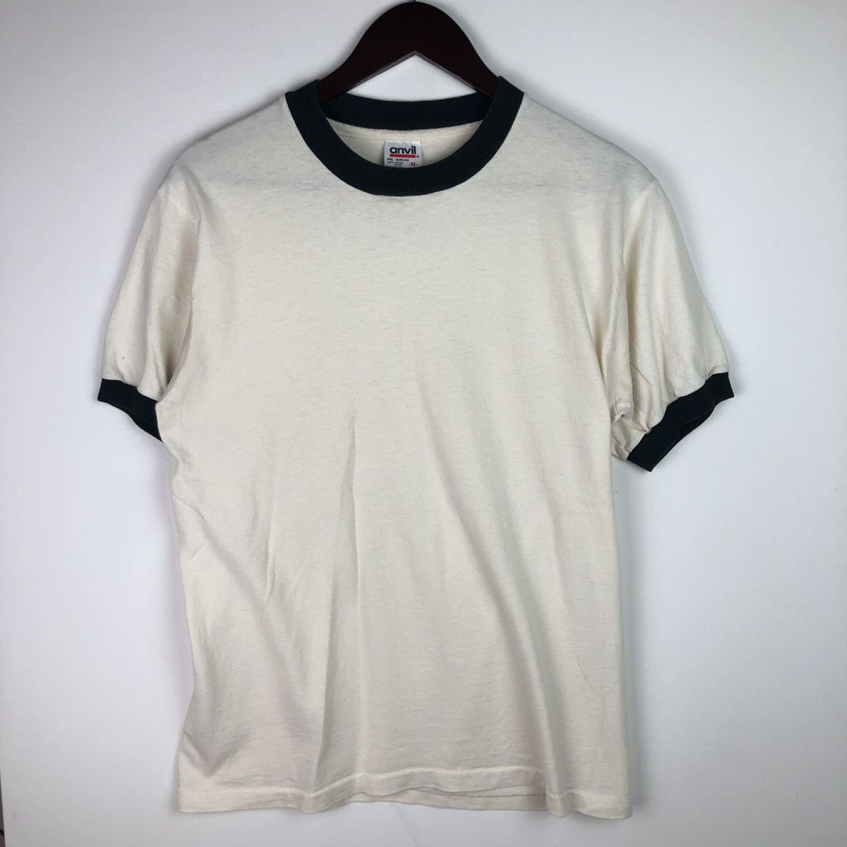 Anvil × Other × Vintage Vintage Anvil Single Stitch Cream Ringer Shirt Adult M | Grailed