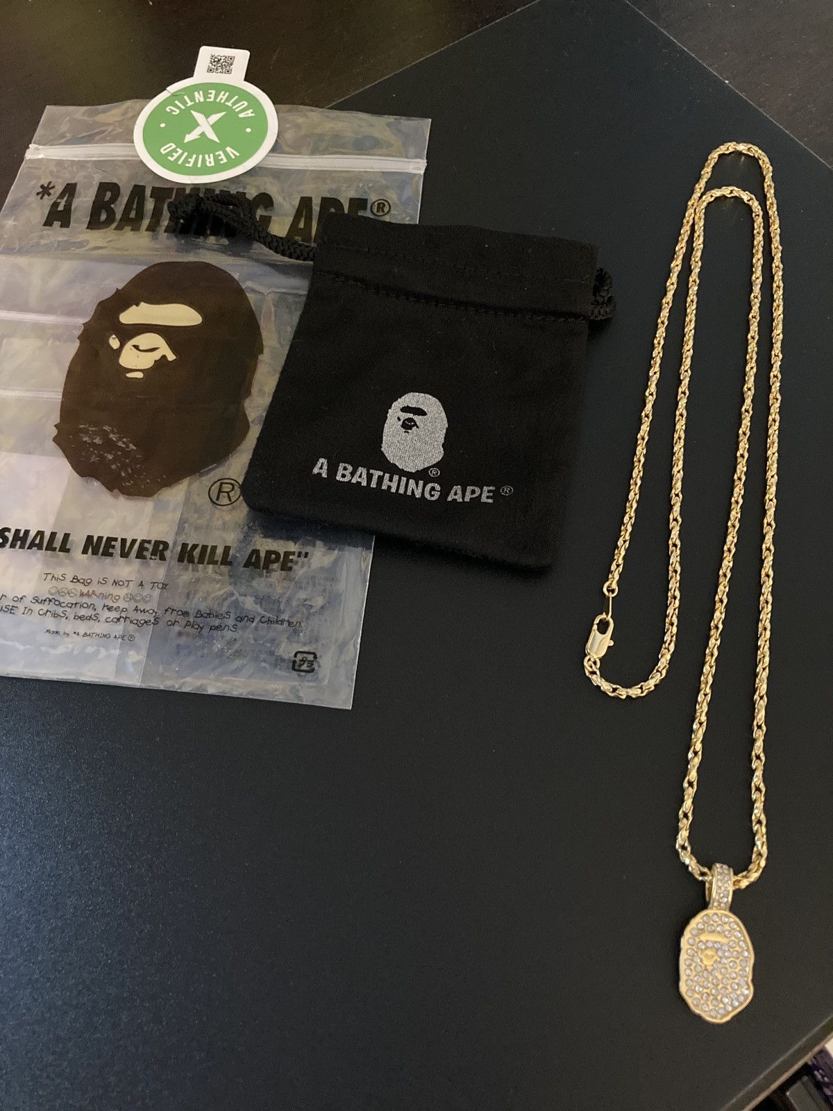 Bape BAPE Rhinestone Ape Head Necklace Gold | Grailed