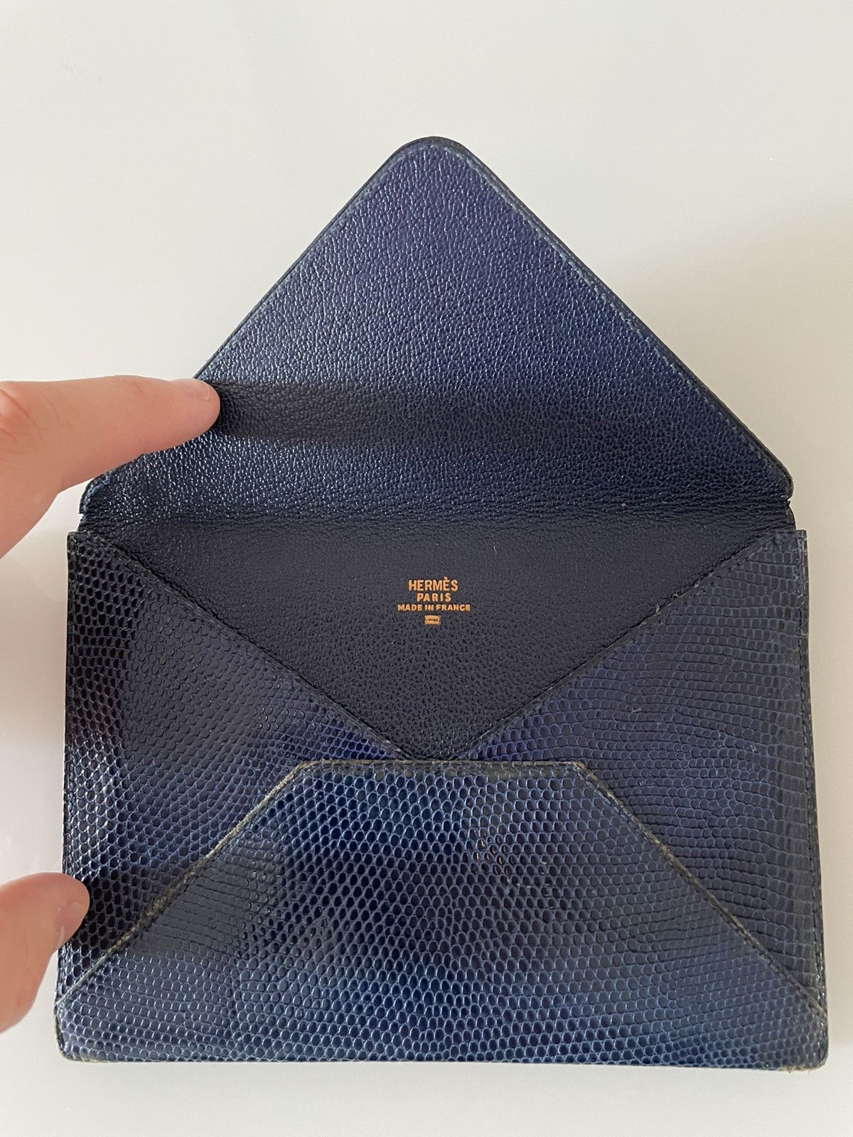 Hermes × Vintage Hermes Envelope clutch wallet blue exotic leather ...