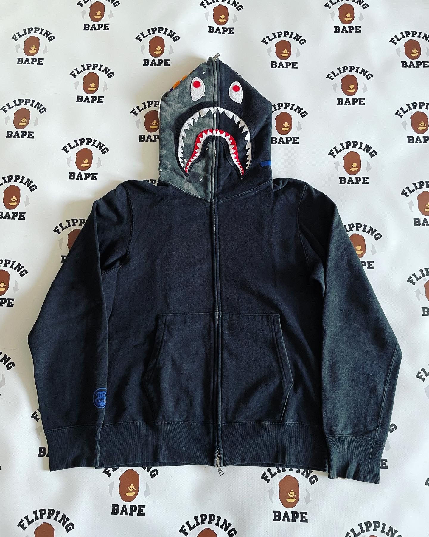 Bape × Stussy BAPE X STUSSY SHARK FULL ZIP HOODIE BLACK | Grailed