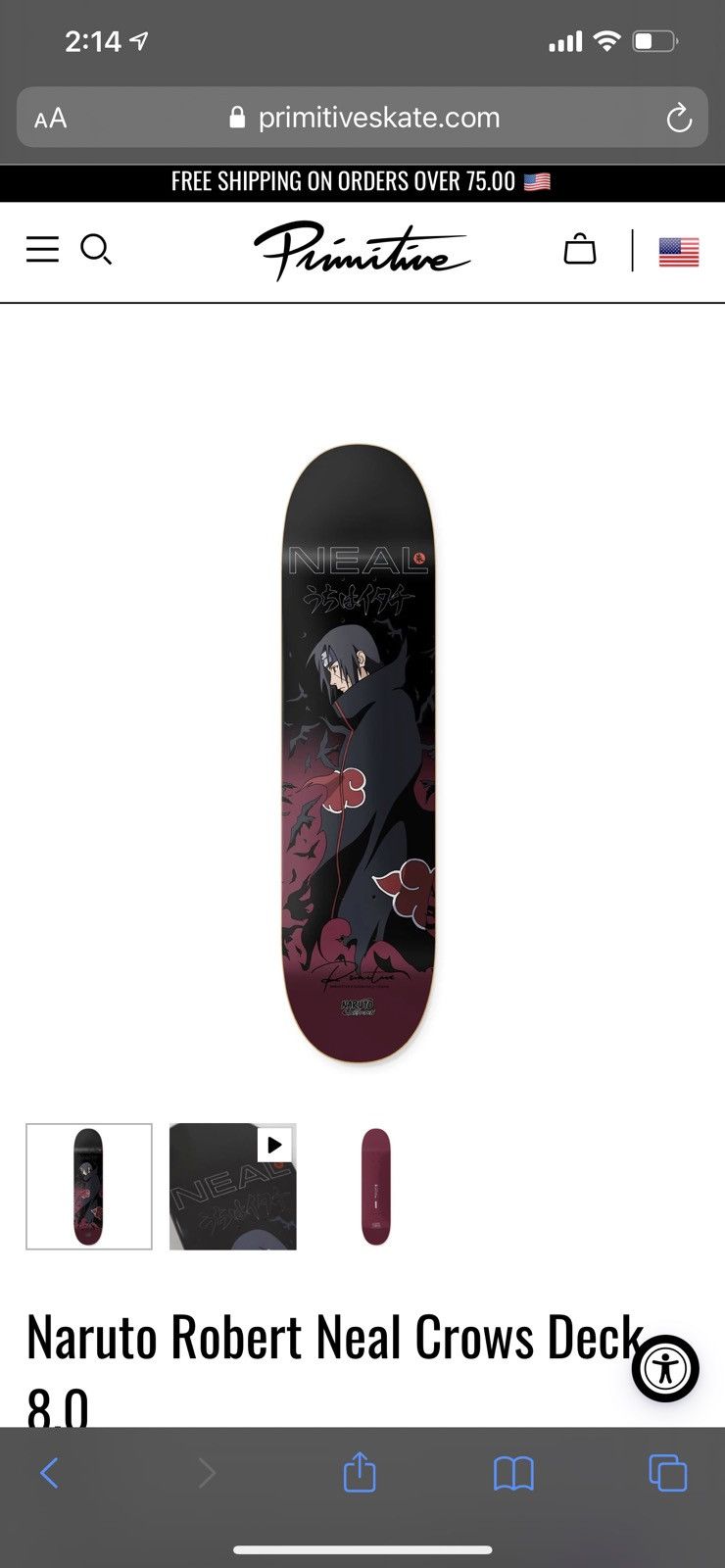 Primitive Primitive x Naruto ITACHI Crows Skateboard Deck | Grailed